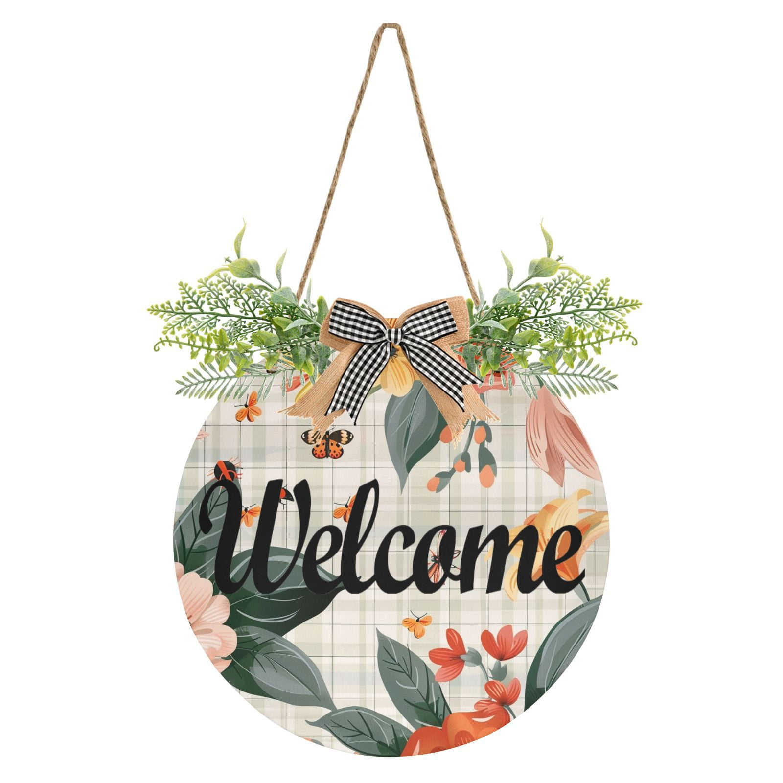 Flowers and Butterflies Welcome Sign for Front Door Wreath Door Sign ...