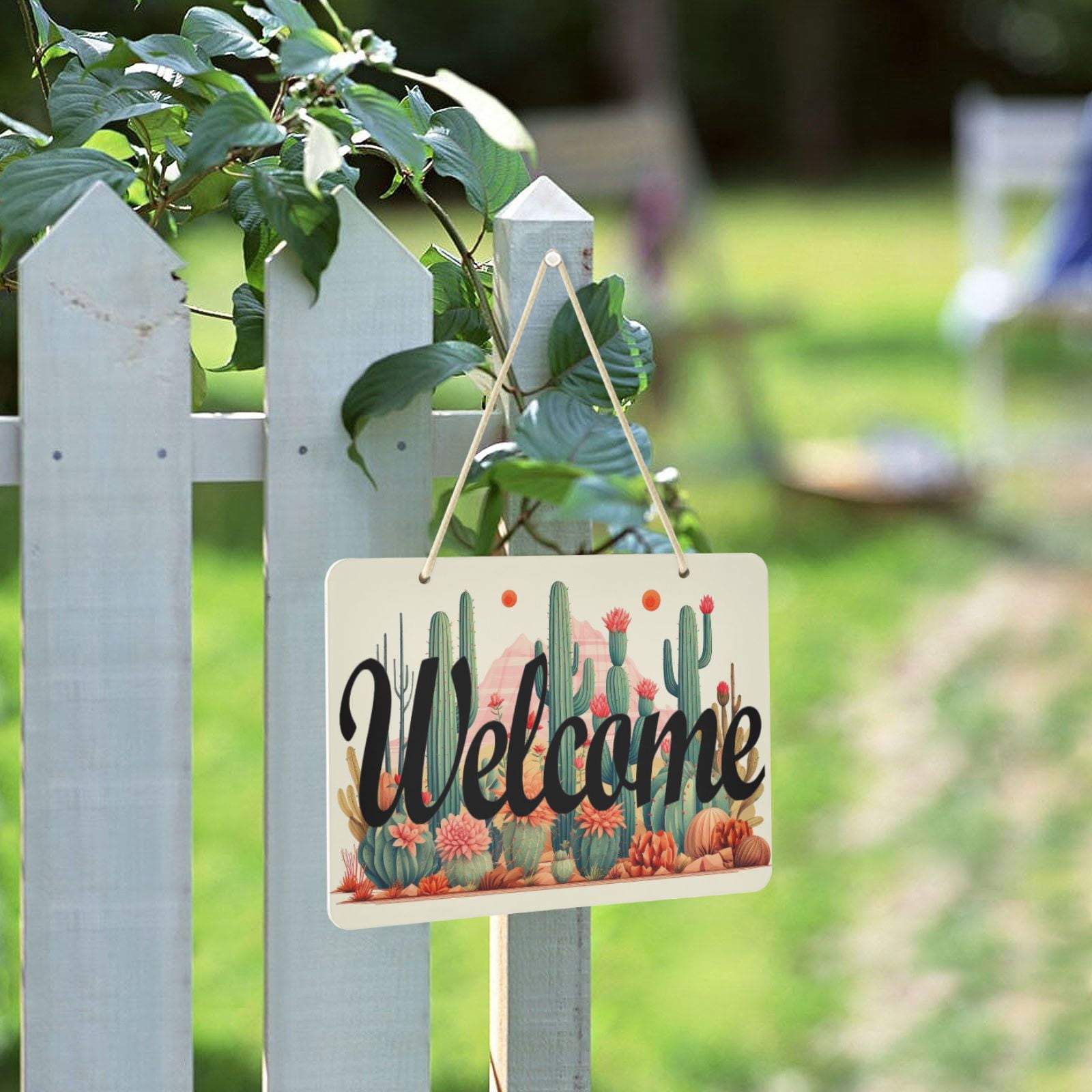 Flowers and Cactus Welcome Sign for Front Door Porch Wreath Door Sign ...
