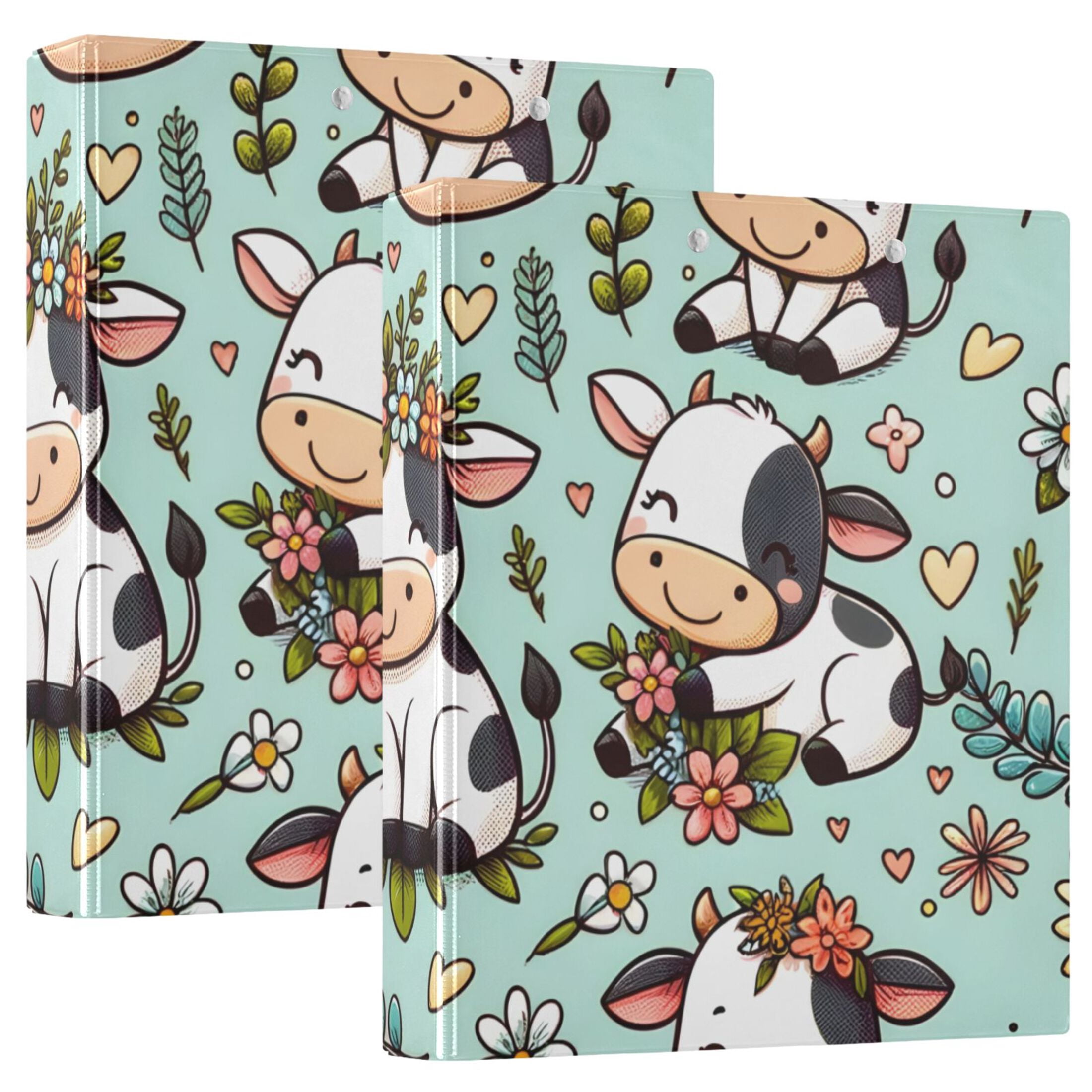 Flowers and Cow 3 Ring Binders 1.5 inch Hardcover File Folders with ...