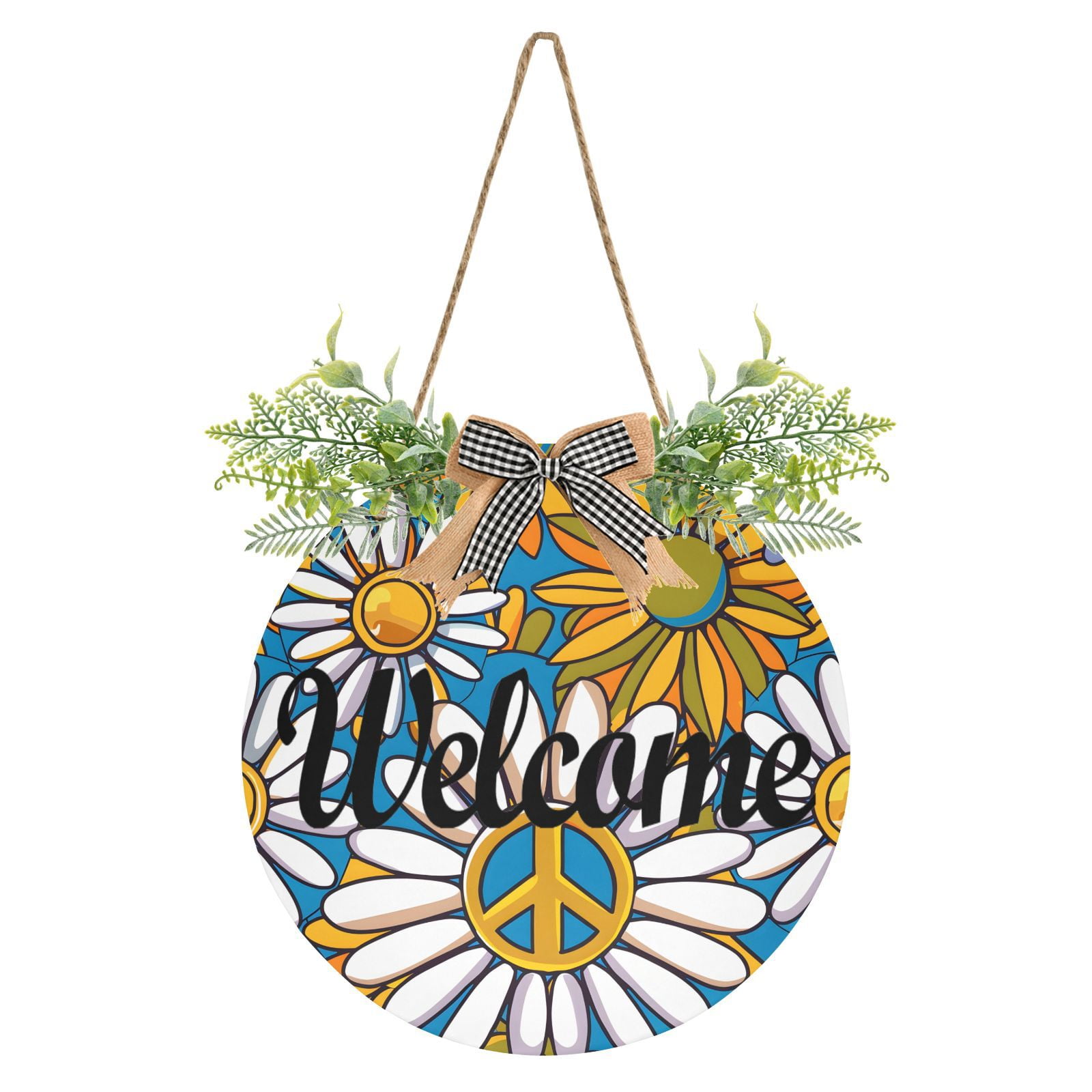 Flowers and Daisy Welcome Sign for Front Door Wreath Door Sign for ...