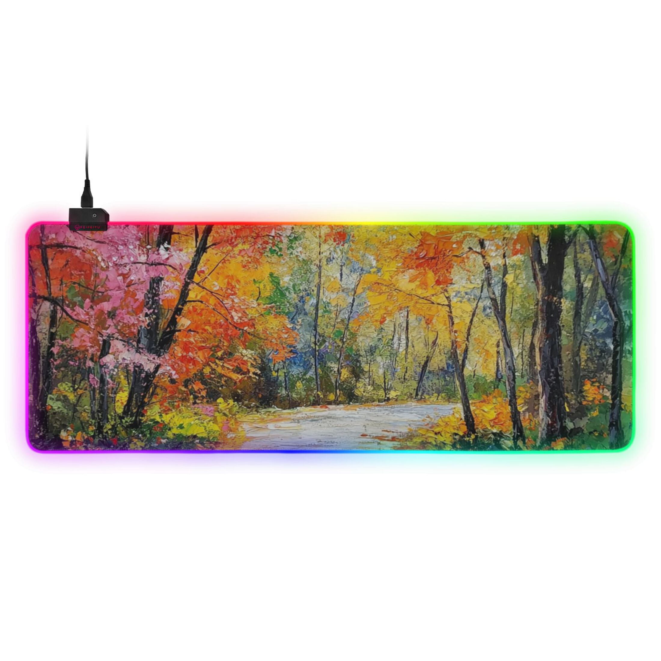Flowers and Falling Leaves Autumn RGB Gaming Mouse Pad Large Keyboard ...