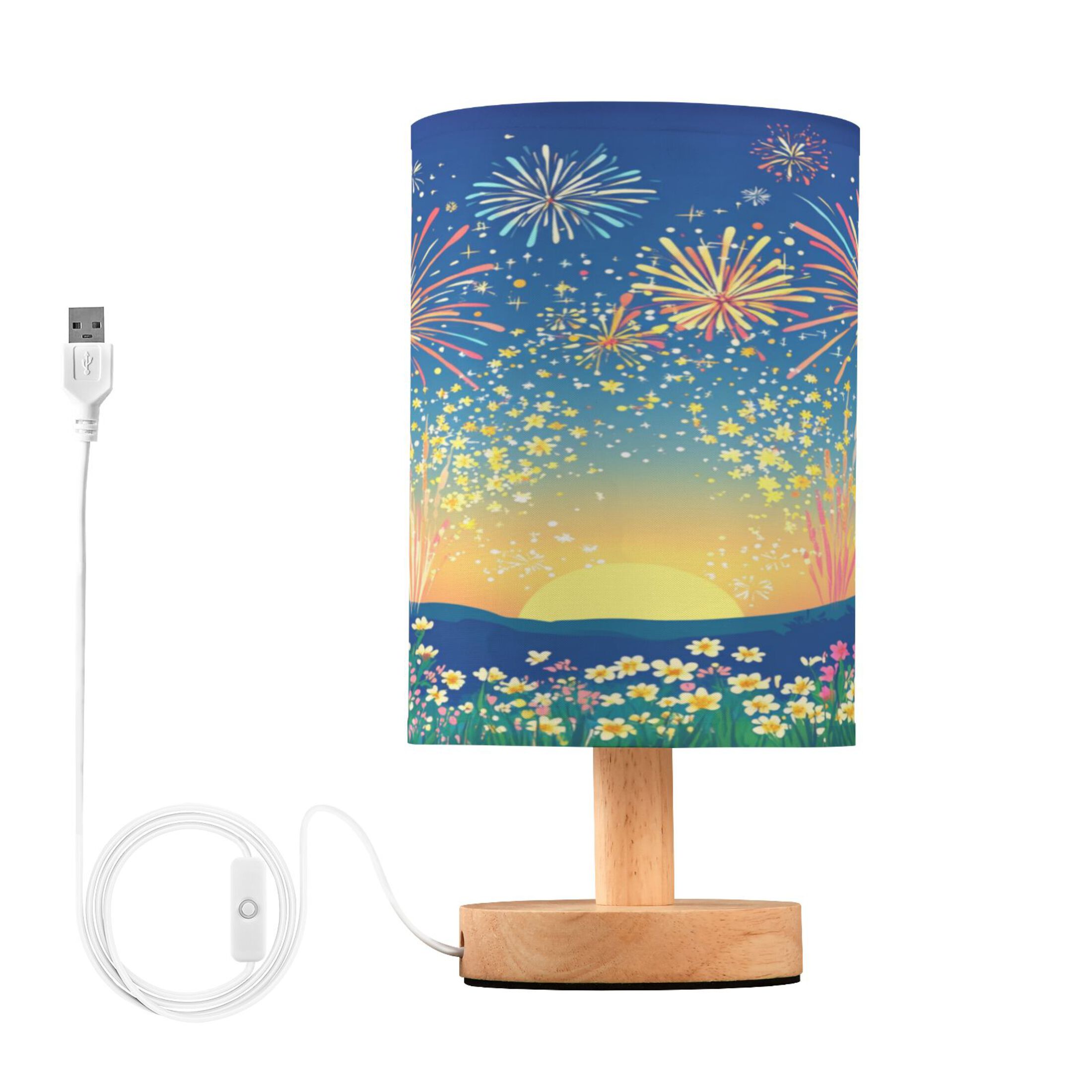 Flowers and Fireworks Small Lamp Printed Gifts Table Lamp USB Bedside ...