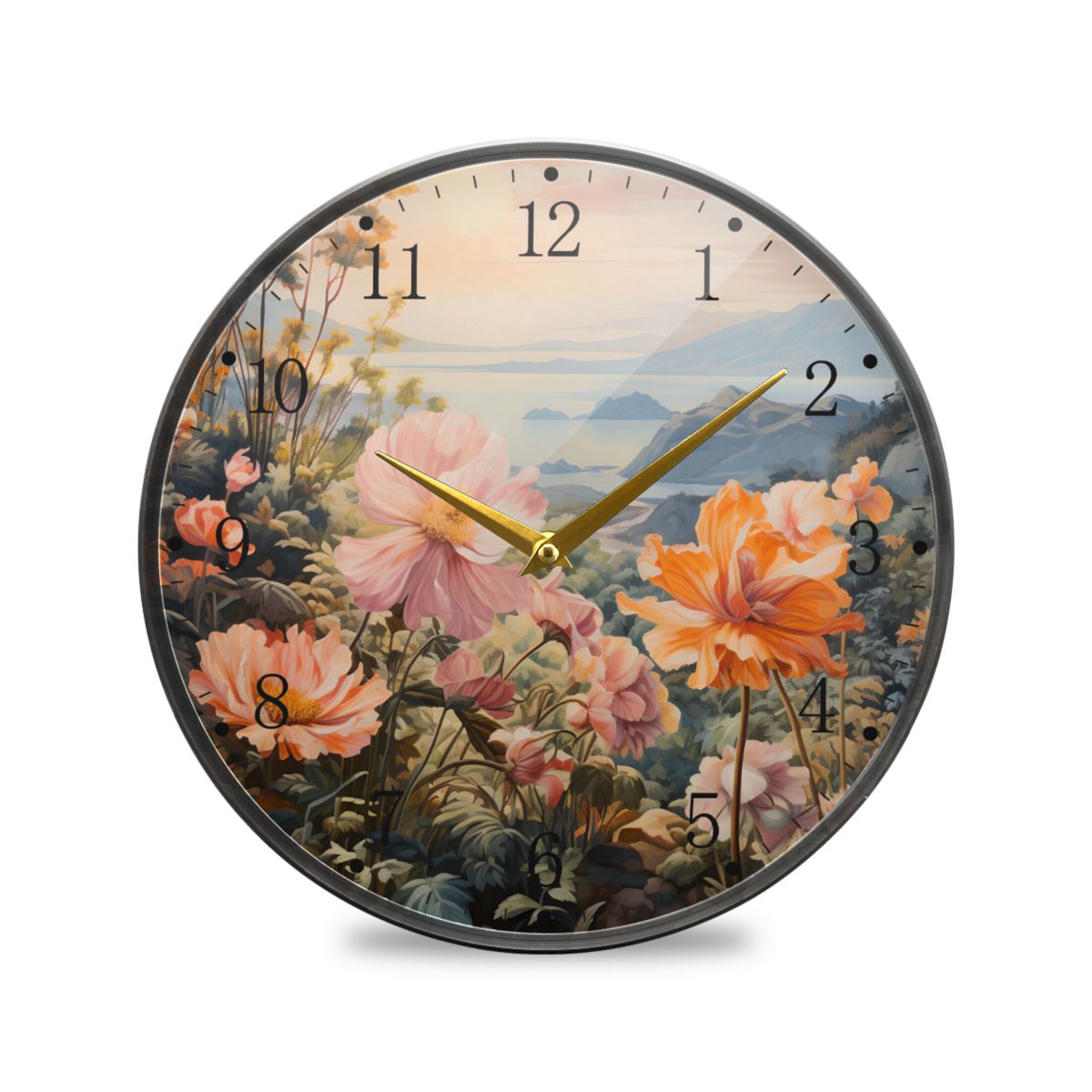 Flowers and Floral Acrylic Wall Clocks Quiet Round Clock Battery ...