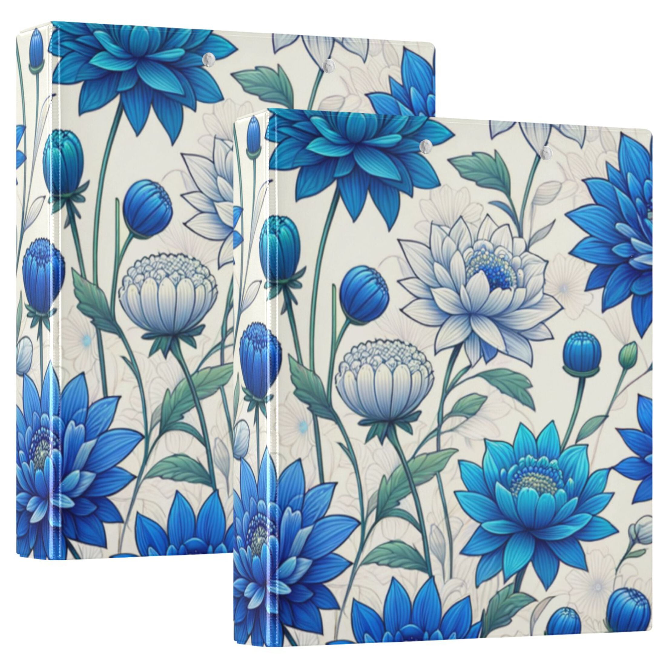 Flowers and Floral Blue 3 Ring Binders 1.5 inch Hardcover File Folders ...