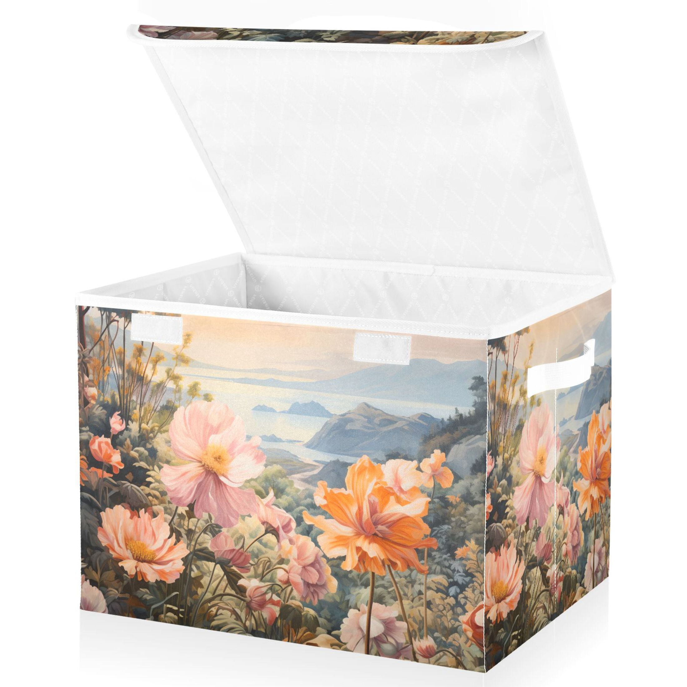 Flowers and Floral Large Lidded Bin Foldable Storage Baskets Boxes ...