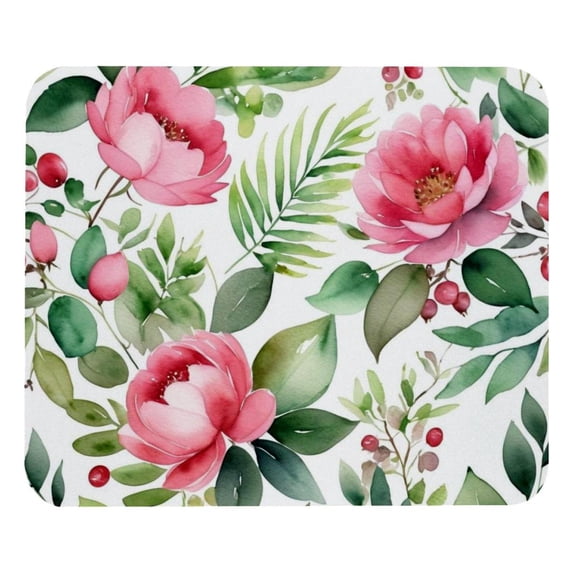 Flowers and Green Leaves Computer Mouse Pad,Rubber Mouse Mat for Gaming ...