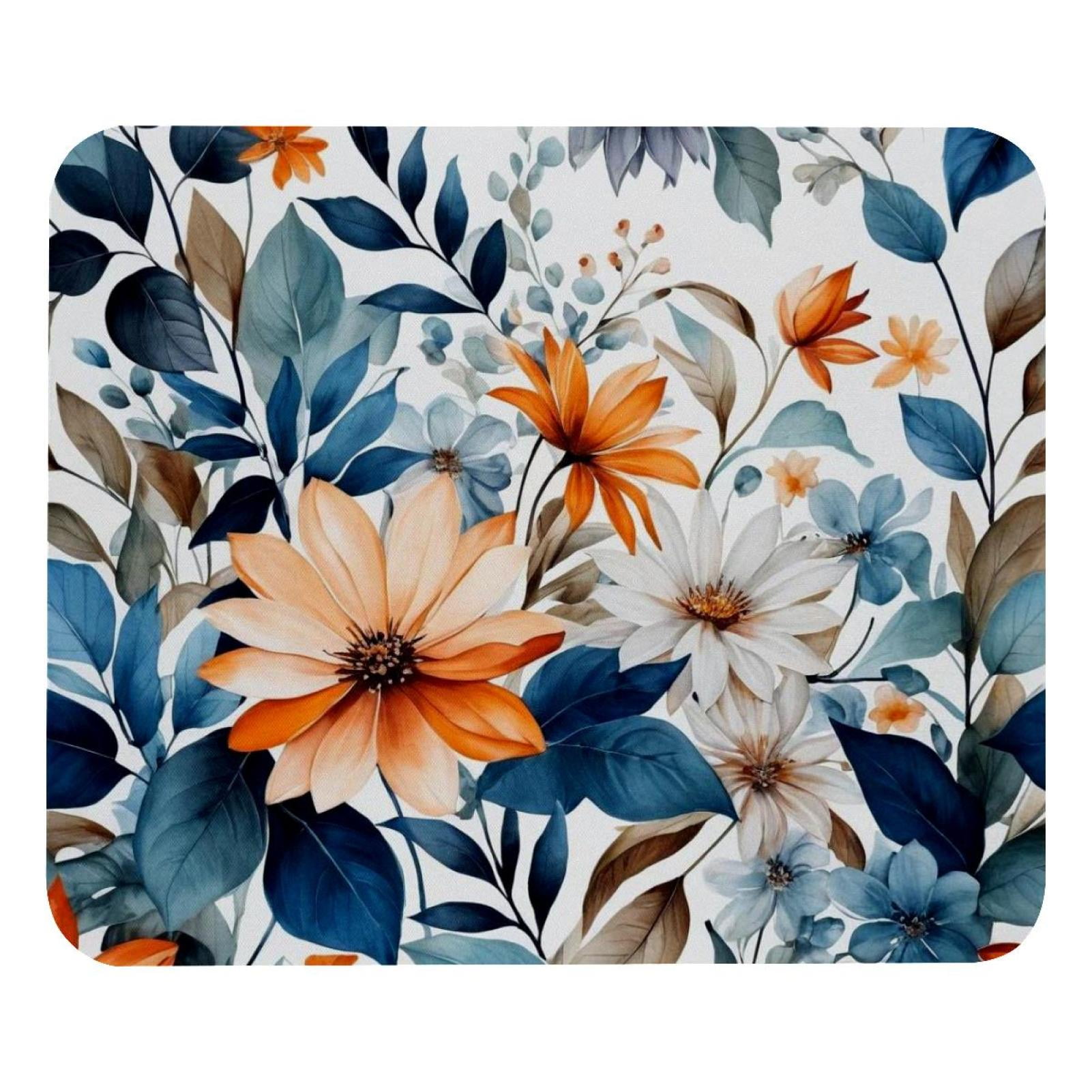 Flowers and Green Leaves Computer Mouse Pad,Rubber Mouse Mat for Gaming ...
