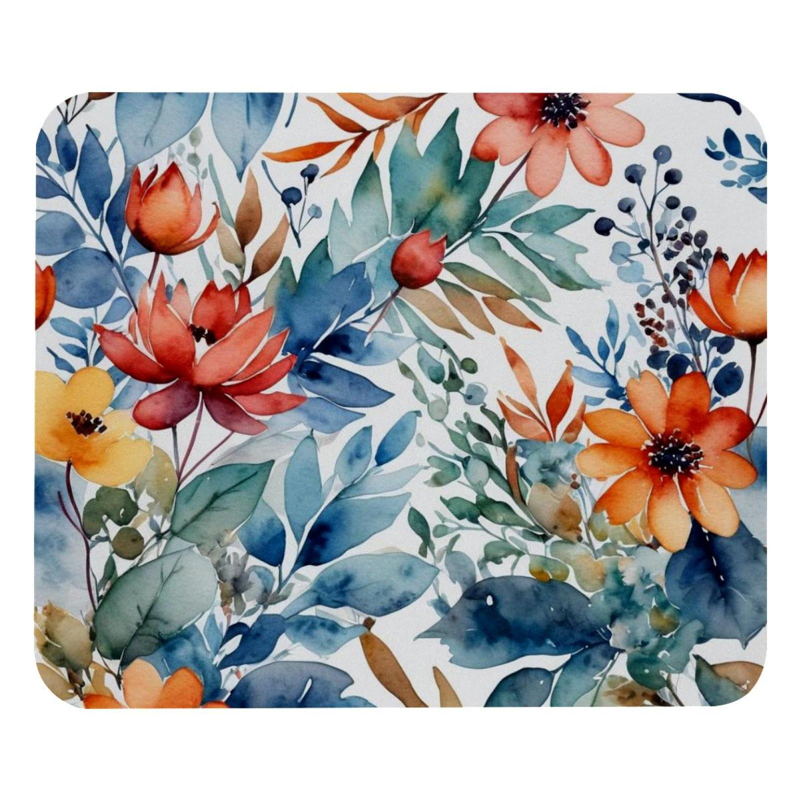 Flowers and Green Leaves Computer Mouse Pad,Rubber Mouse Mat for Gaming ...