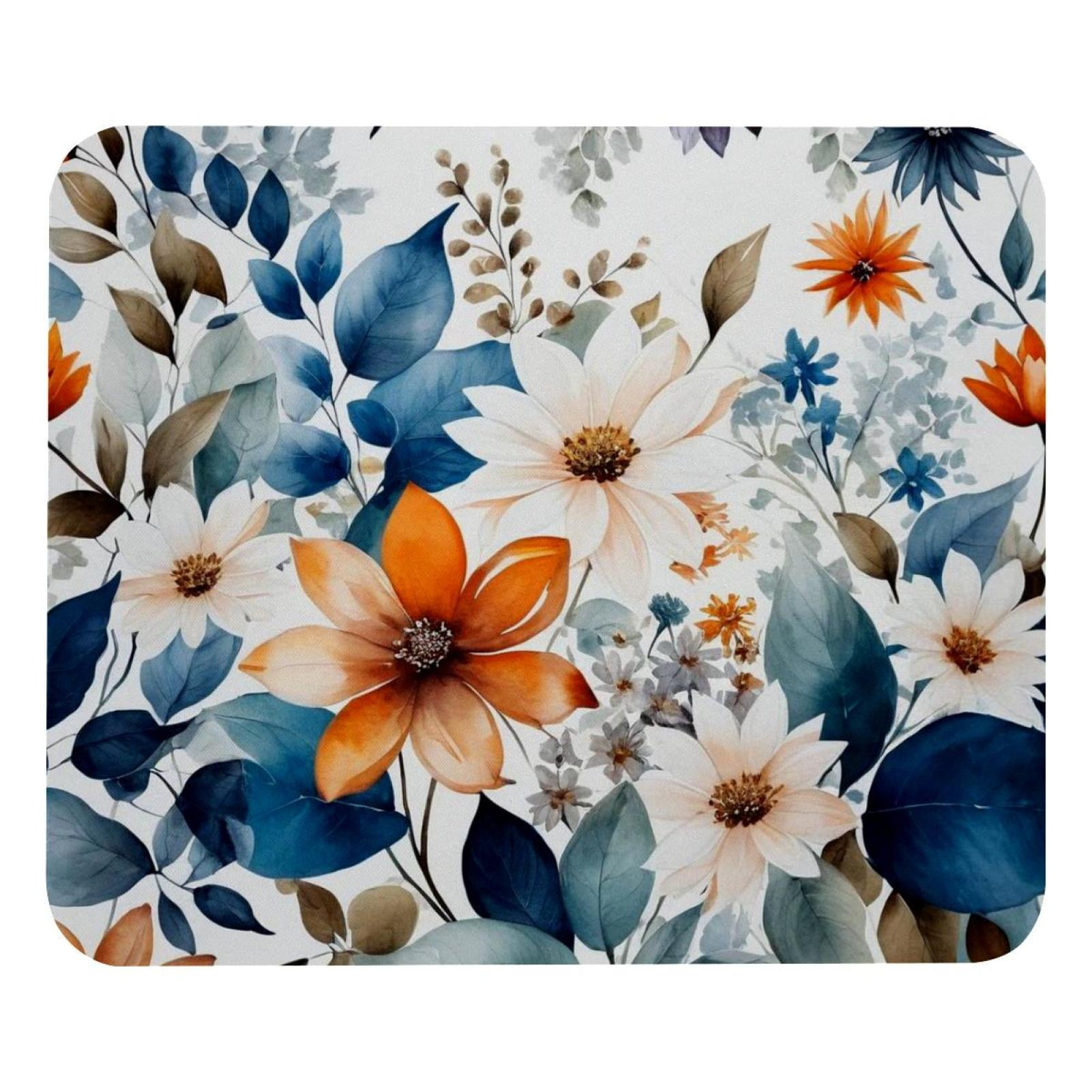 Flowers and Green Leaves Computer Mouse Pad,Rubber Mouse Mat for Gaming ...