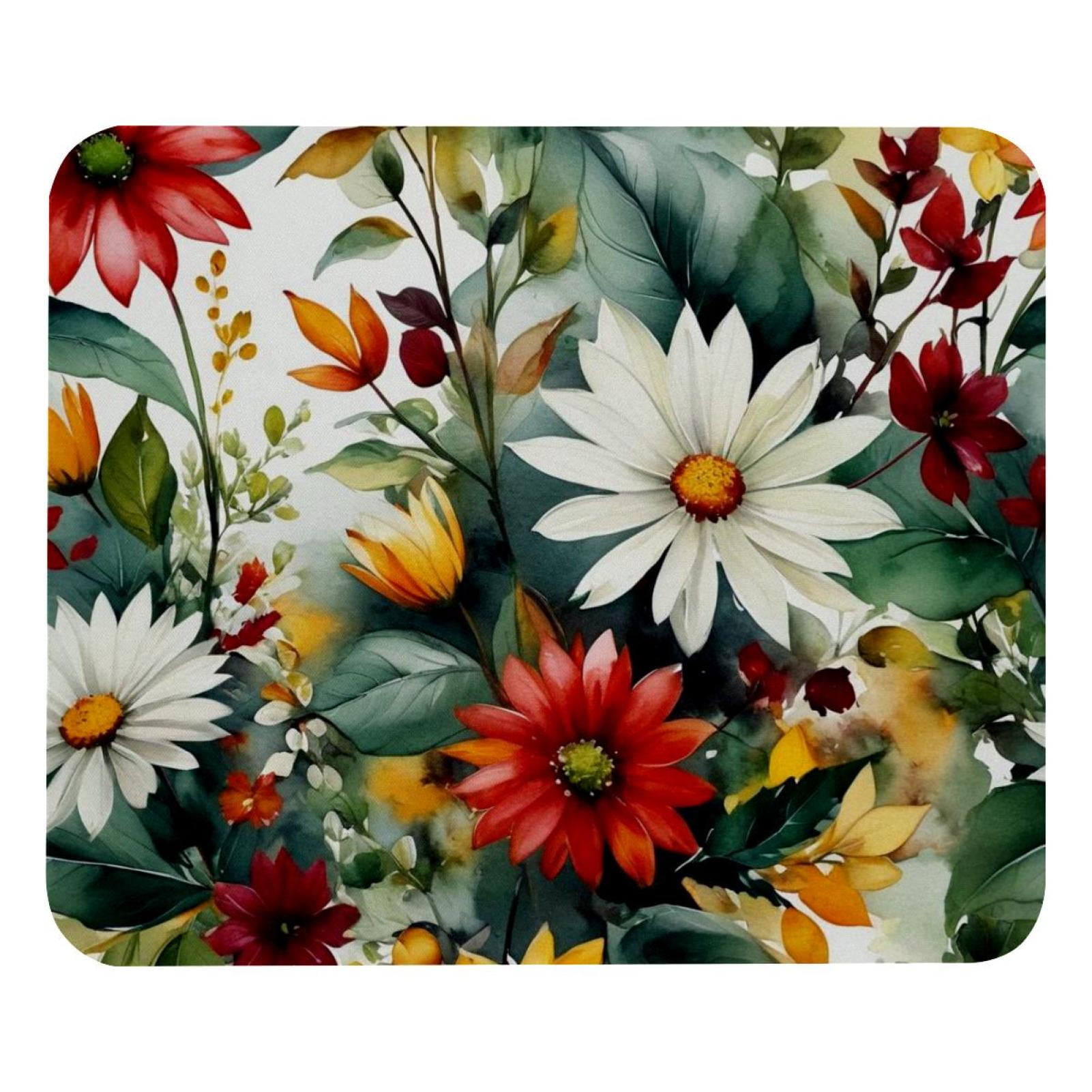 Flowers and Green Leaves Computer Mouse Pad,Rubber Mouse Mat for Gaming ...