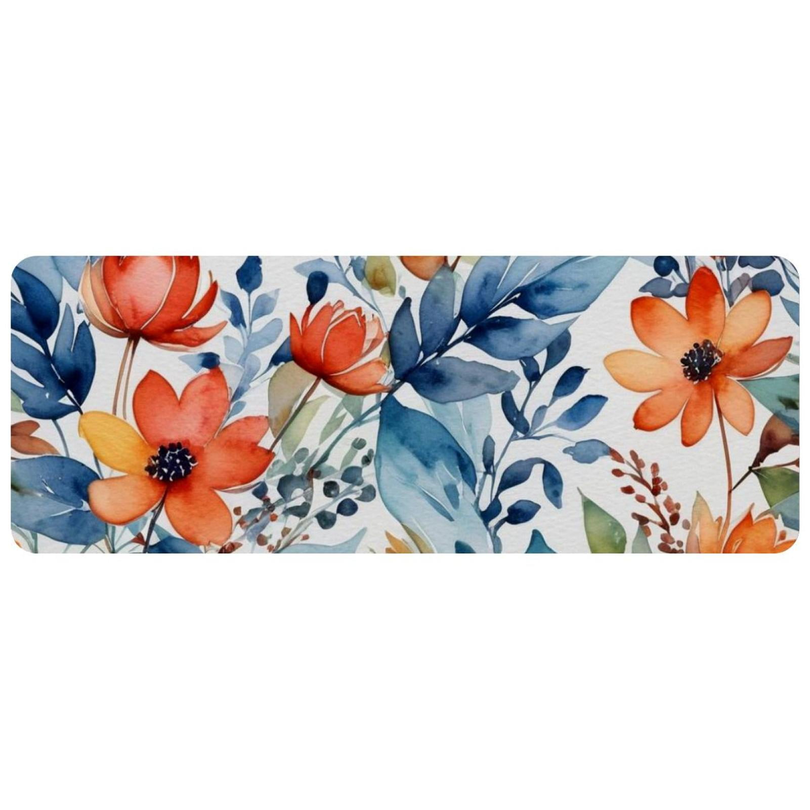 Flowers and Green Leaves Mouse Pad, Personality Design Rubber Base for ...