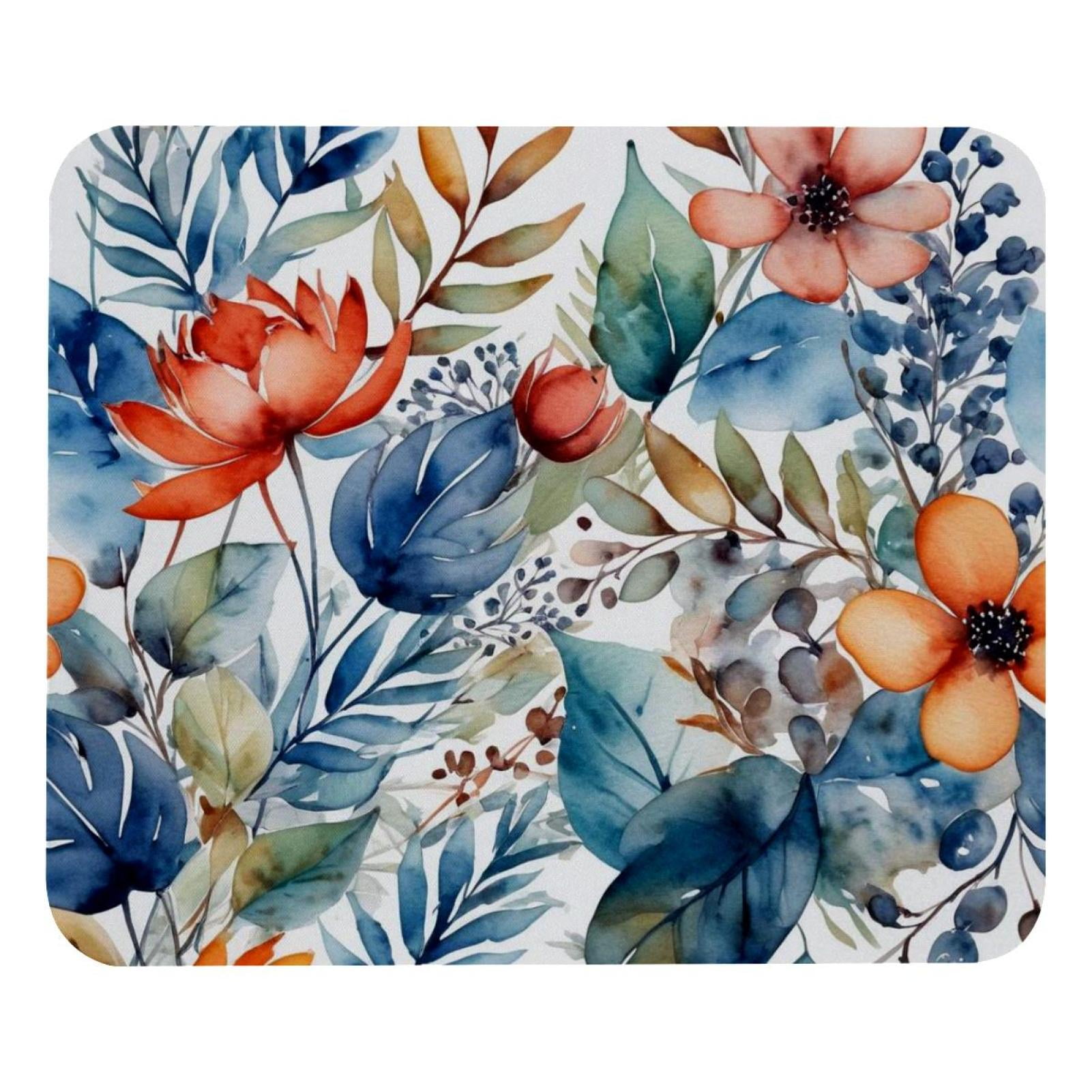 Flowers and Green Leaves Mouse Pad, Personality Design Rubber Base for ...