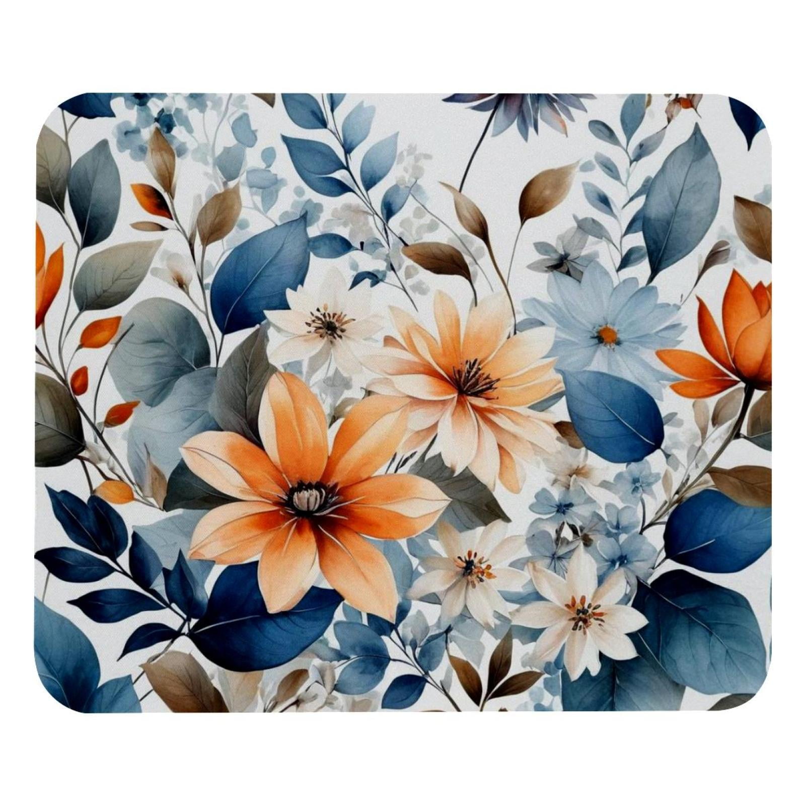 Flowers and Green Leaves Mouse Pad, Personality Design Rubber Base for ...