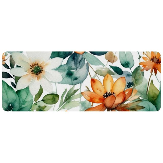 Flowers and Green Leaves Mouse Pad, Personality Design Rubber Base for ...