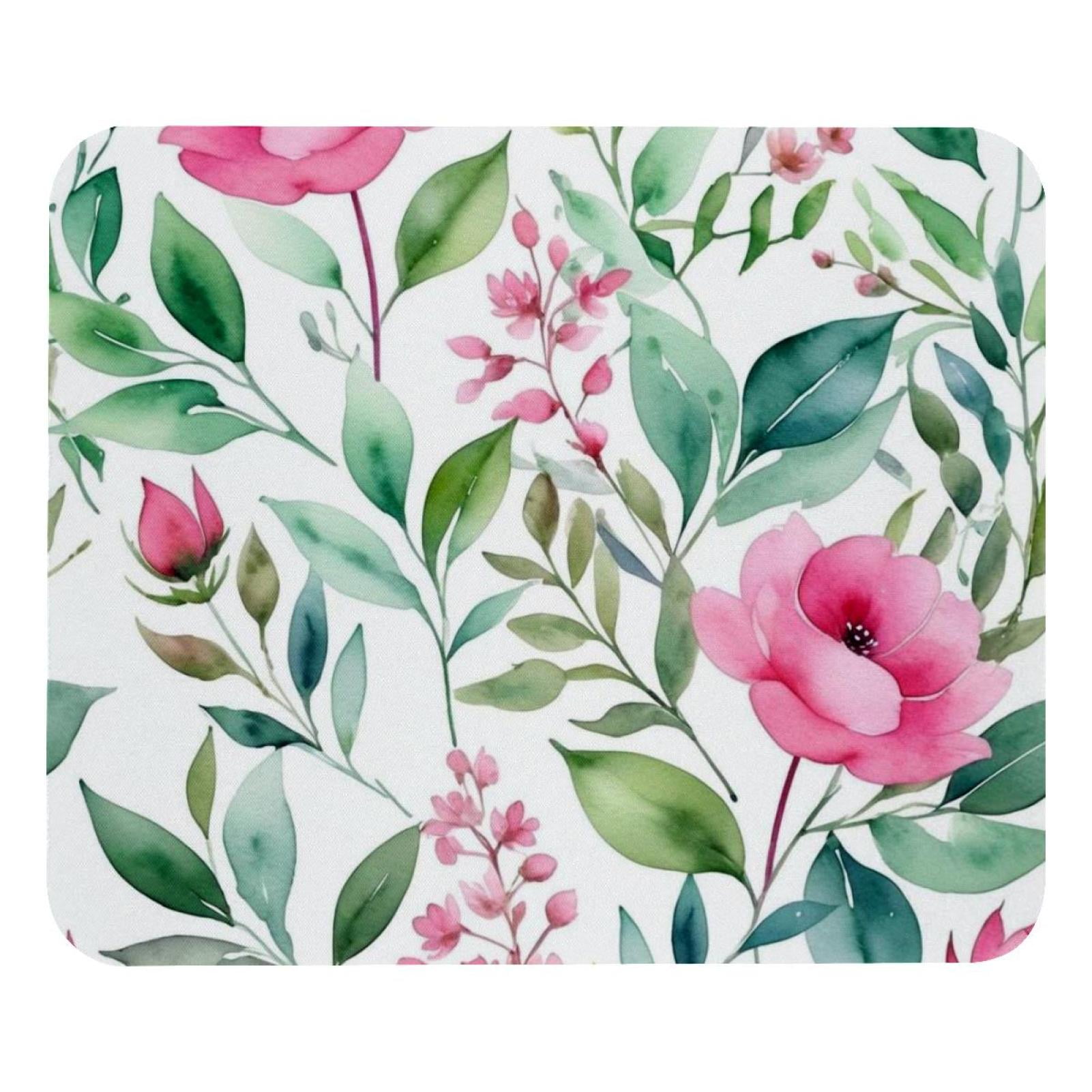 Flowers and Green Leaves Mouse Pad, Personality Design Rubber Base for ...