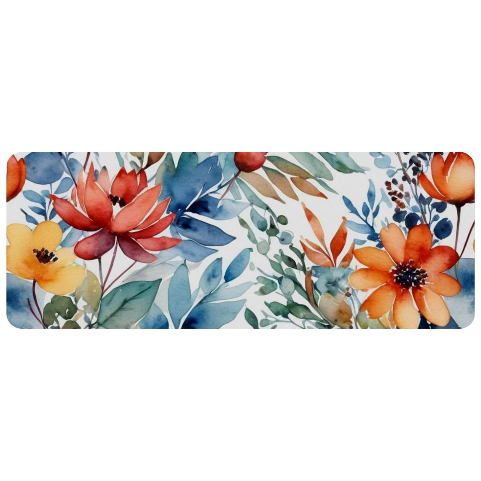Flowers and Green Leaves Mouse Pad, Personality Design Rubber Base for ...