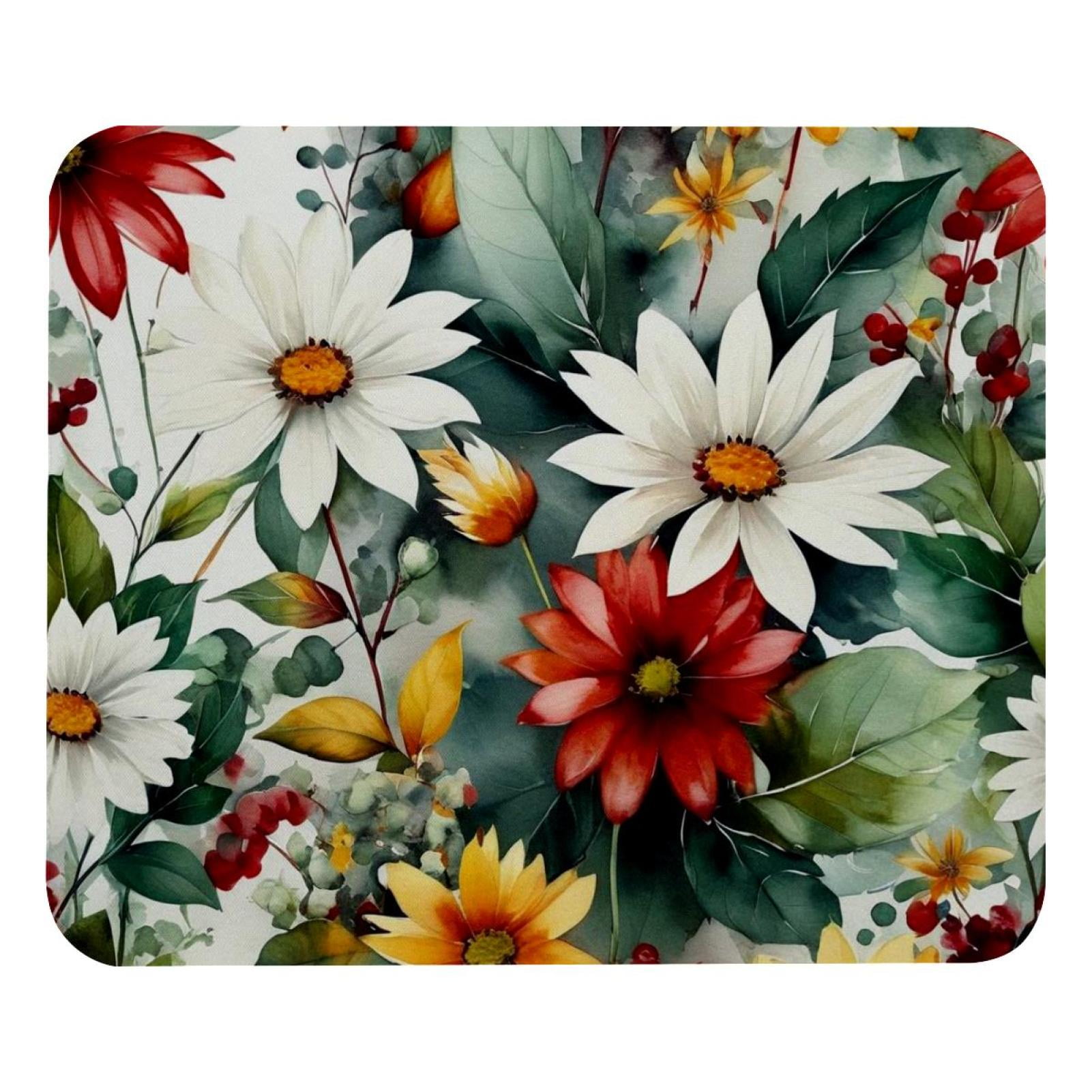 Flowers and Green Leaves Mouse Pad, Personality Design Rubber Base for ...