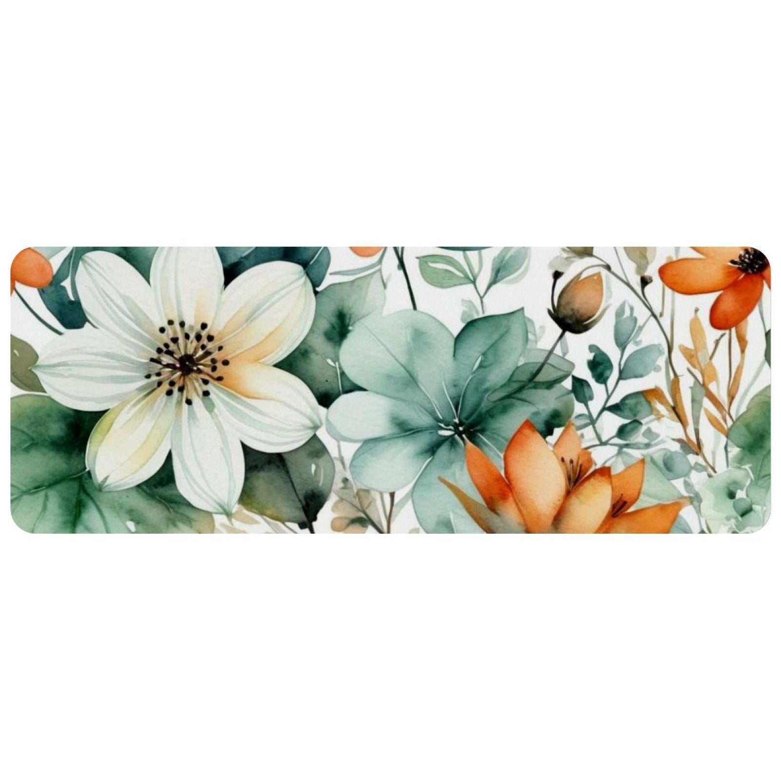 Flowers and Green Leaves Mouse Pad, Personality Design Rubber Base for ...