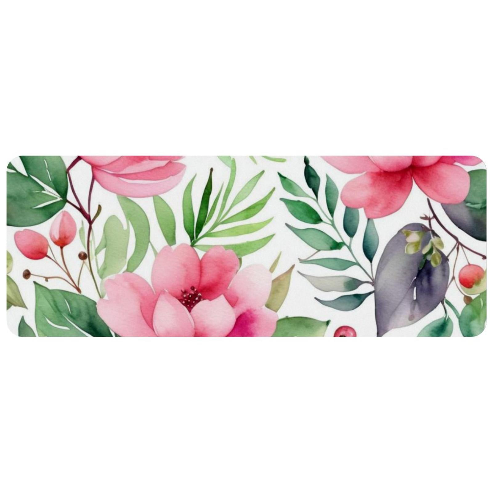 Flowers and Green Leaves Mouse Pad, Personality Design Rubber Base for Office Decor for Laptop ...