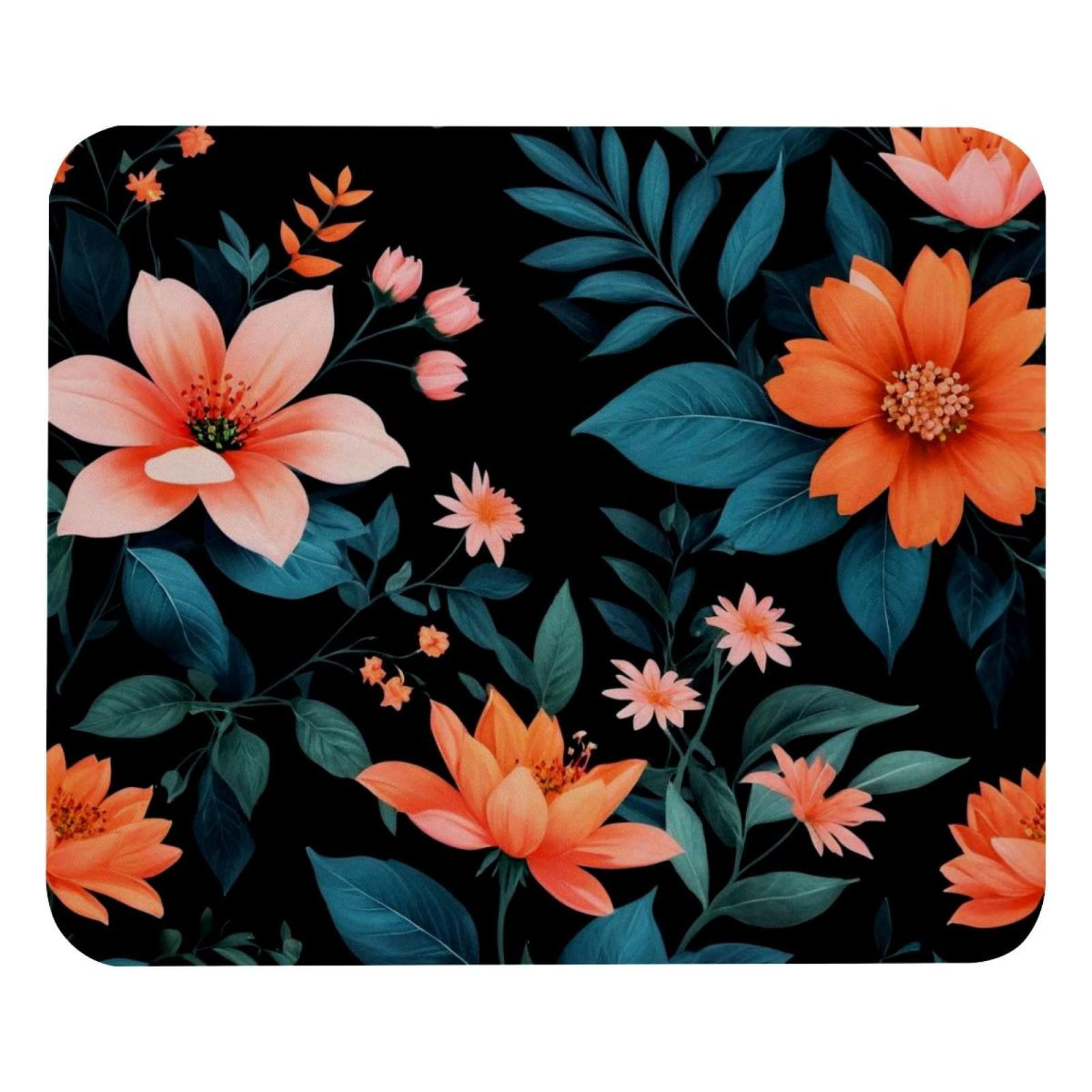 Flowers and Green Leaves Mouse Pad, Personality Design Rubber Base for ...