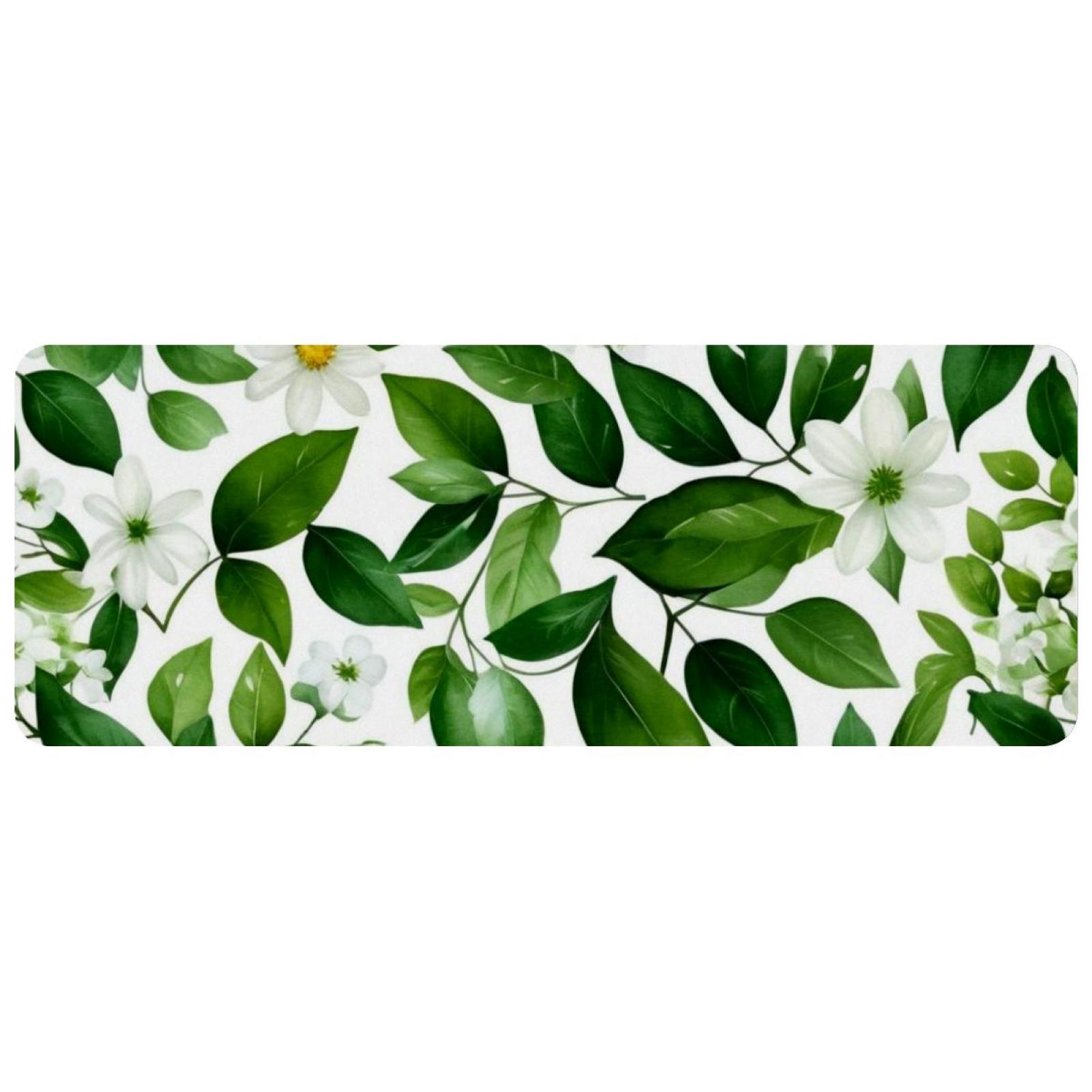 Flowers and Green Leaves Mouse Pad, Personality Design Rubber Base for ...