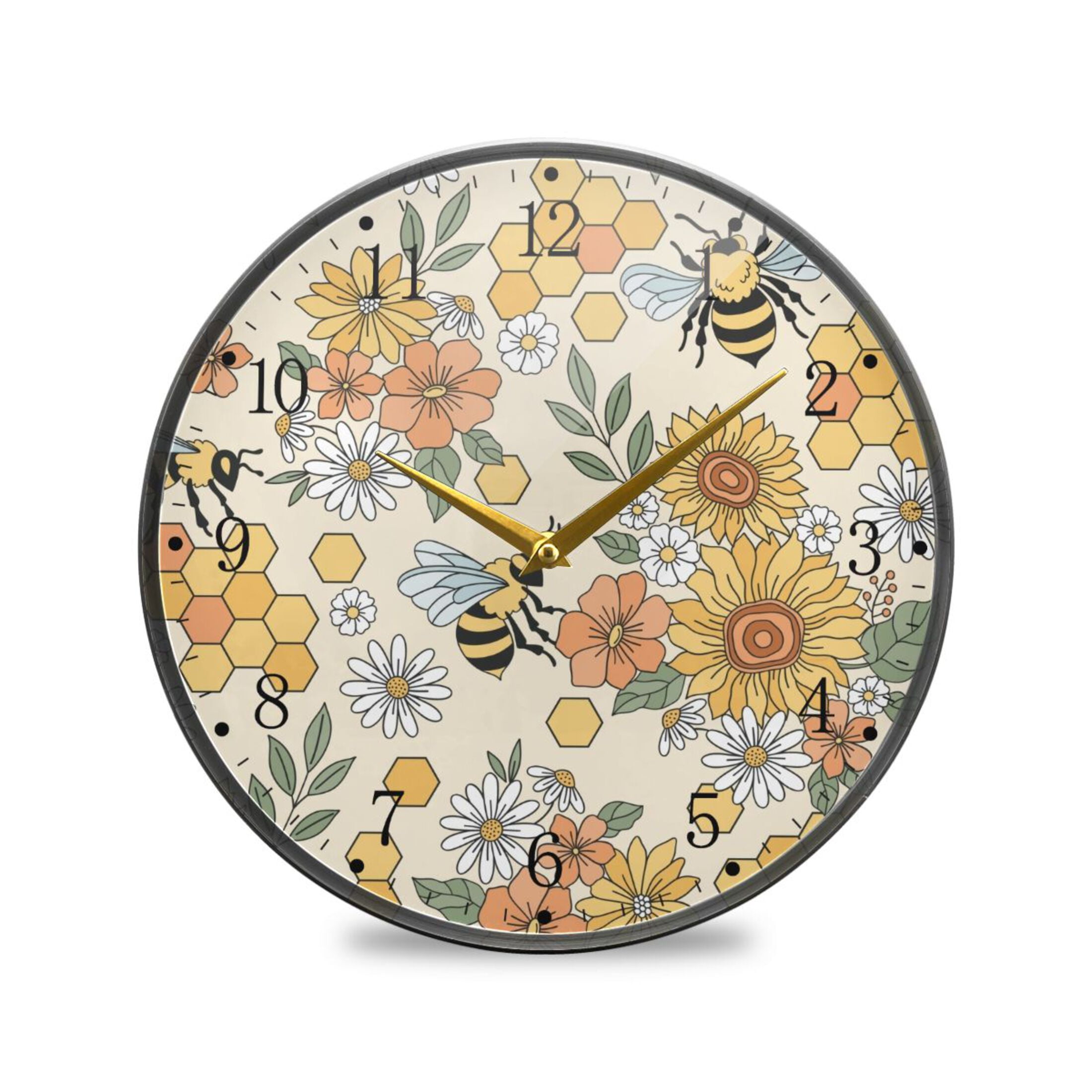 Flowers and Honey with Bees Acrylic Wall Clocks Quiet Round Clock ...