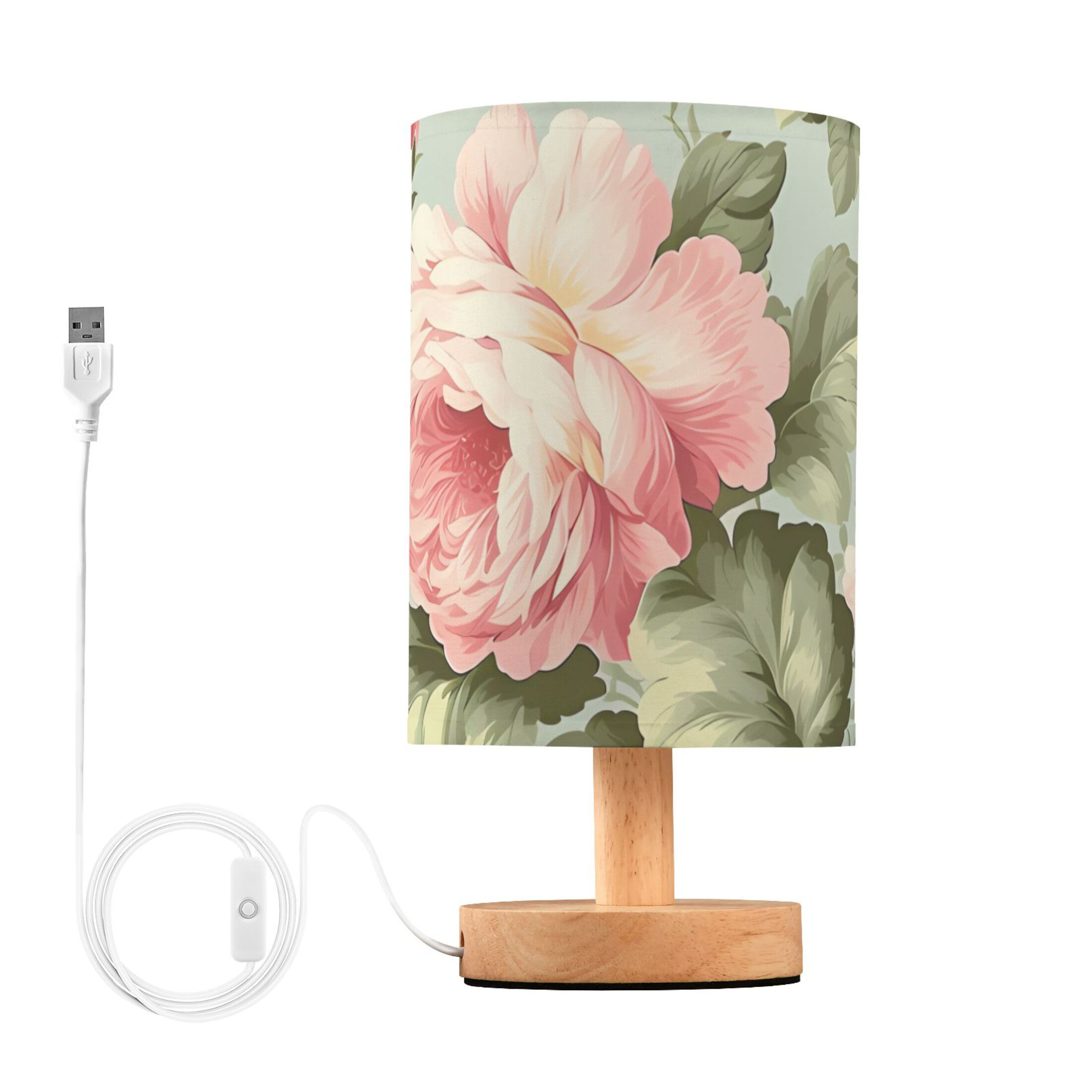 Flowers and Leaves Bedside Table Lamp LED Warm Lights with USB Charging ...