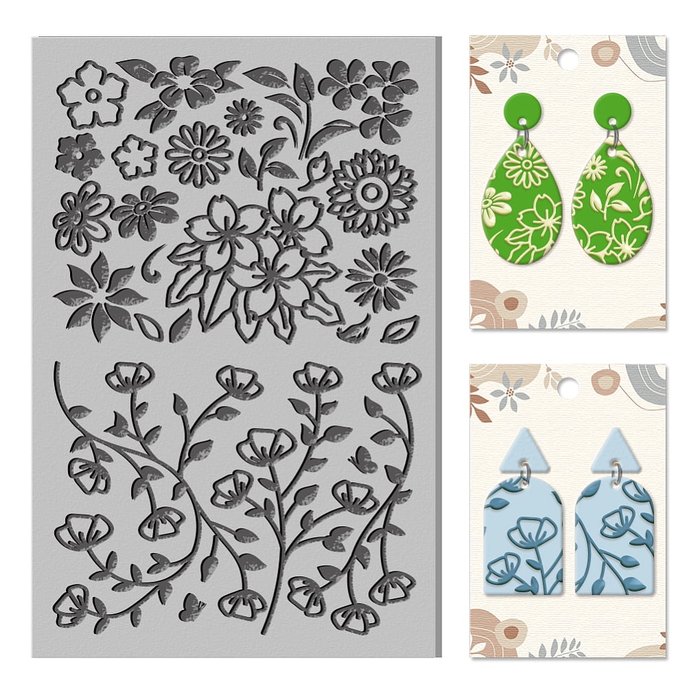Flowers and Leaves Clay Texture Mat Polymer Clay Texture Mats Vintage ...