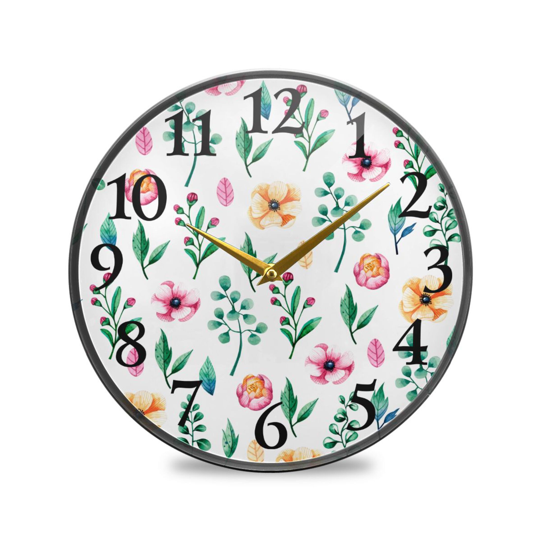 Flowers and Leaves Wall Clocks Battery Operated 9.5 Inch Round Clock ...