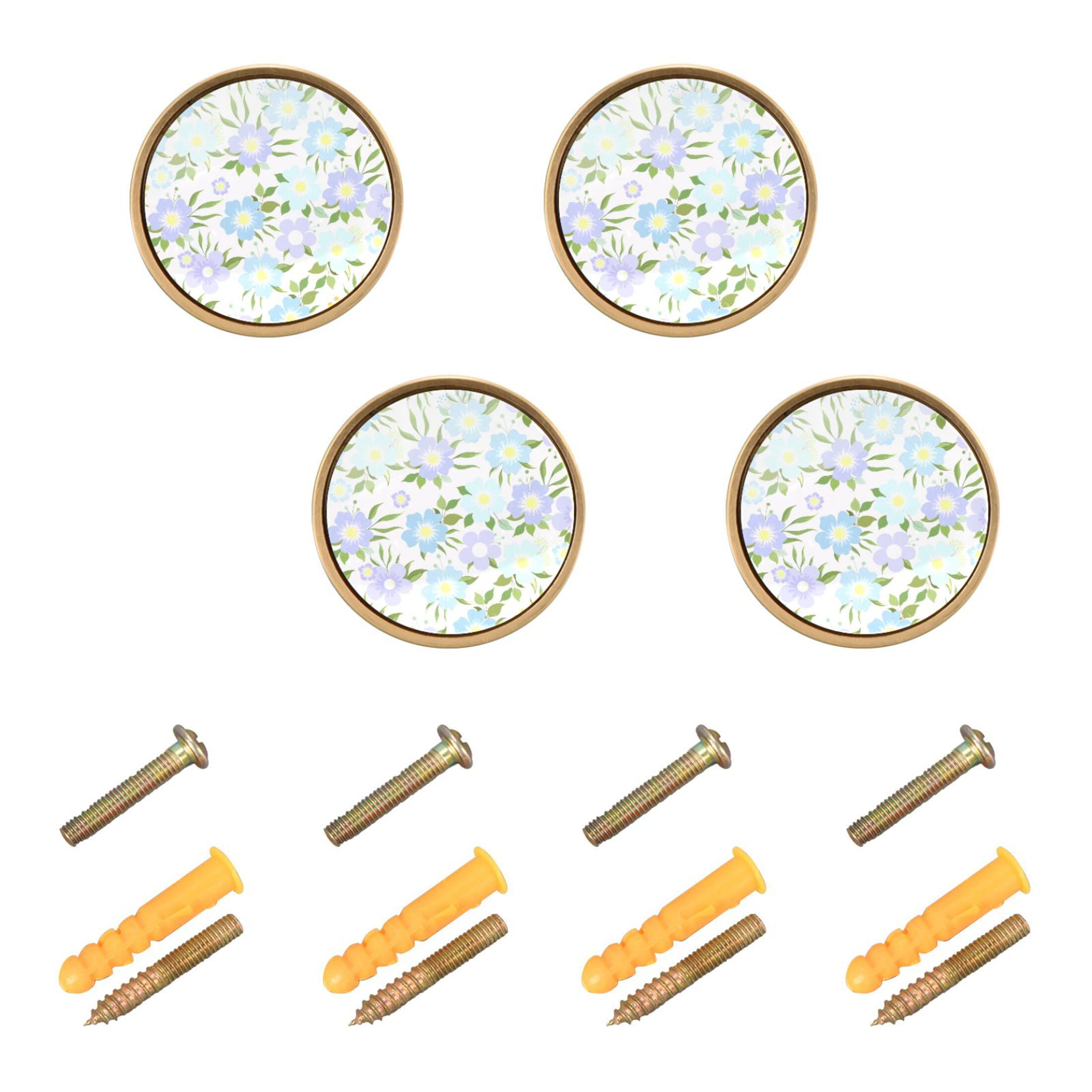 Flowers and Leaves on White Cabinet Knobs Kitchen Drawers Knobs Door ...