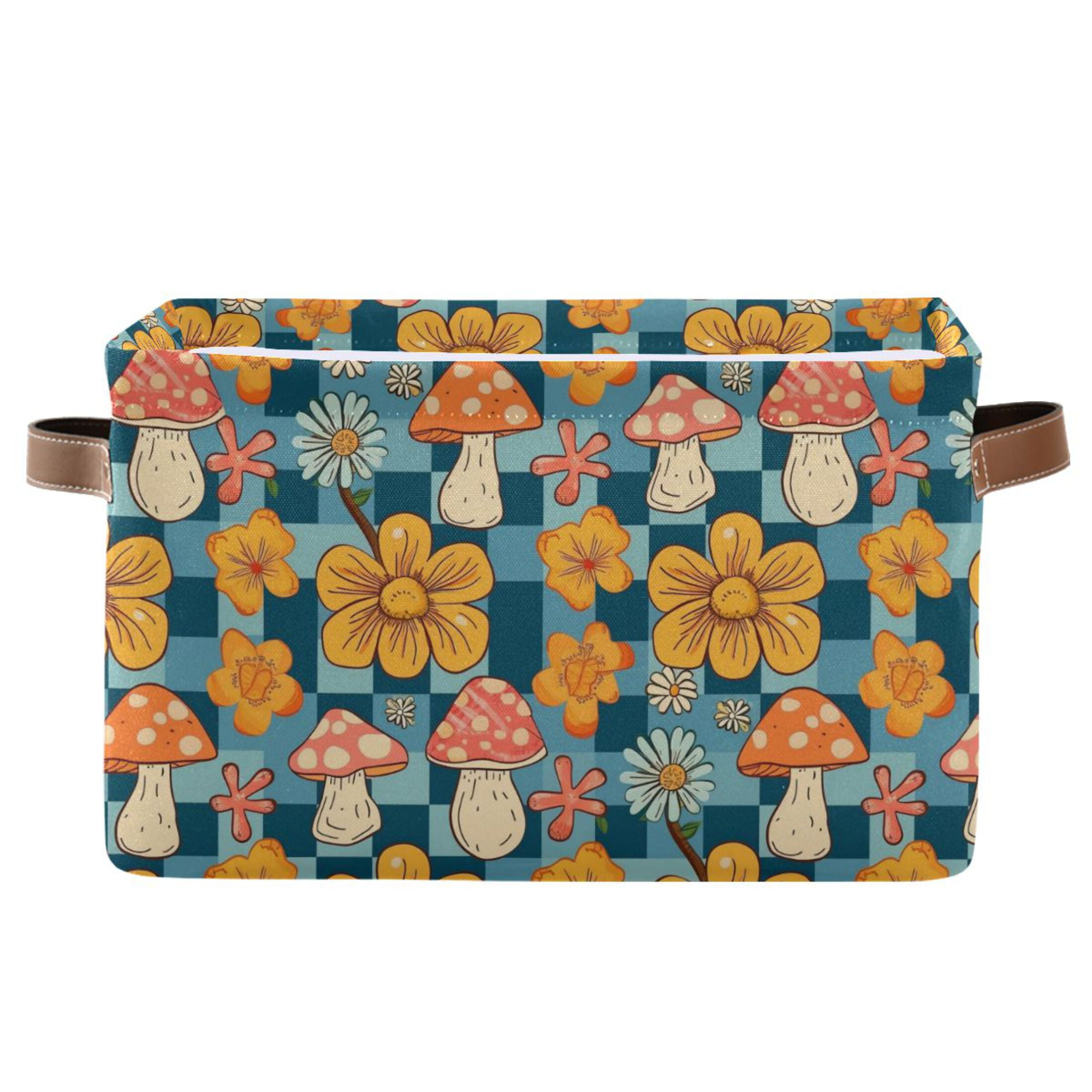 Flowers and Mushrooms Storage Bins with Handle Fabric Organizer Basket ...