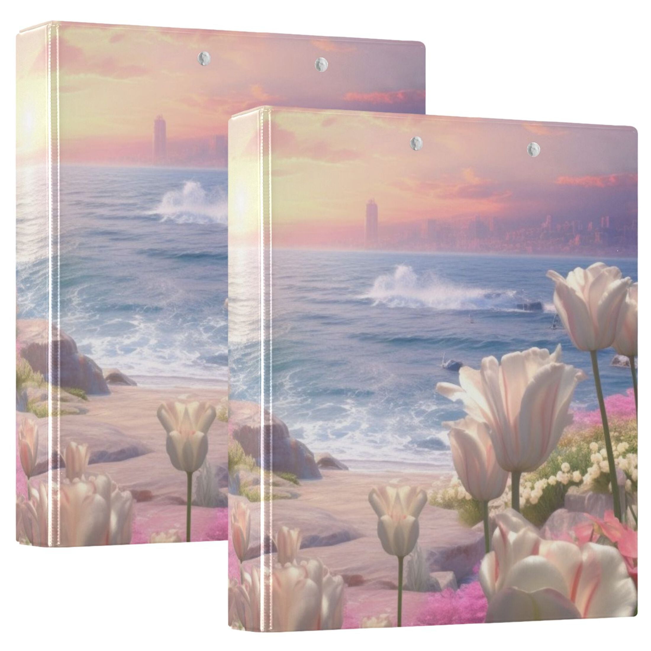 Flowers and Ocean Landscape Hardcover 3 Ring Binder 1.5 inch Round ...
