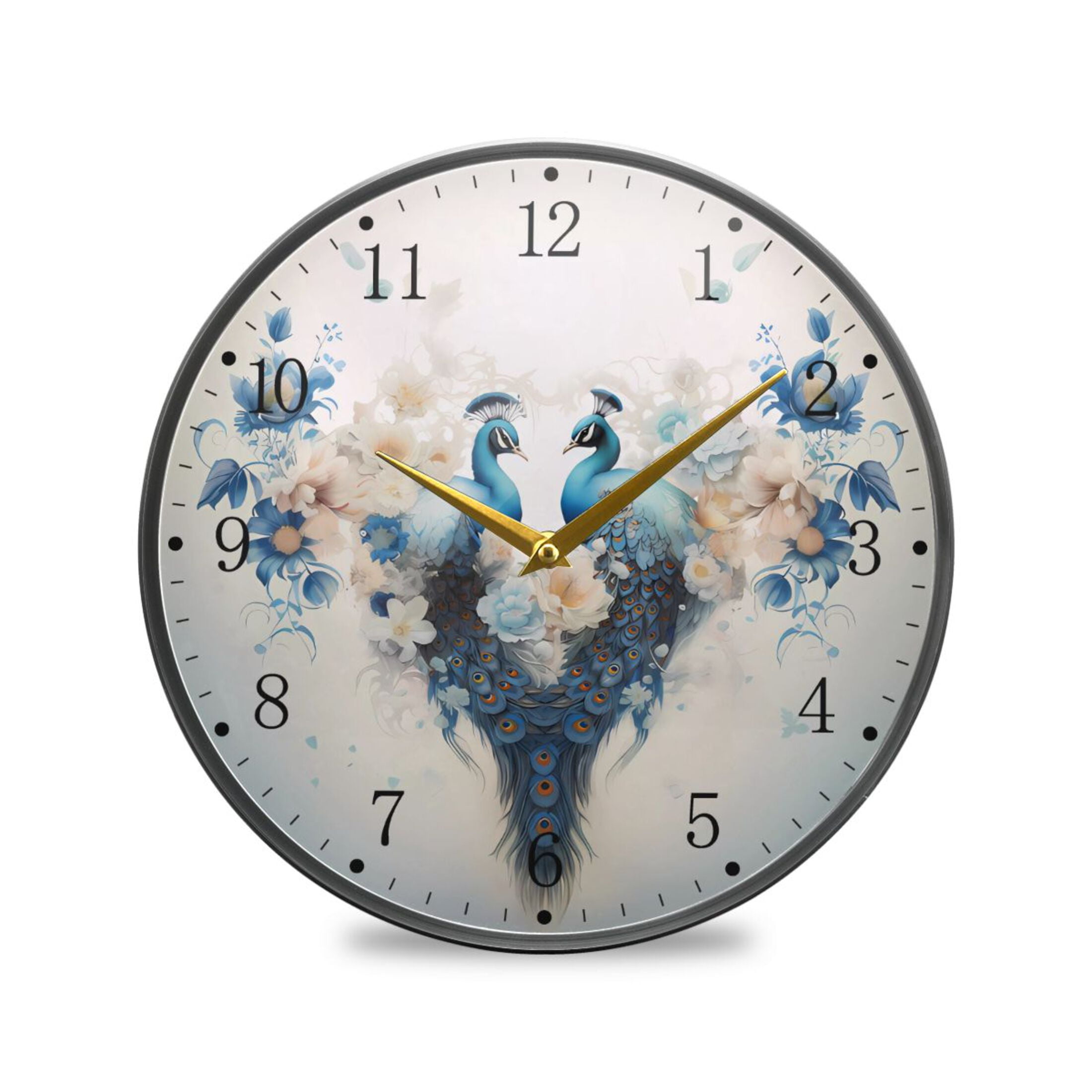 Flowers and Peacock Acrylic Wall Clocks Quiet Round Clock Battery ...