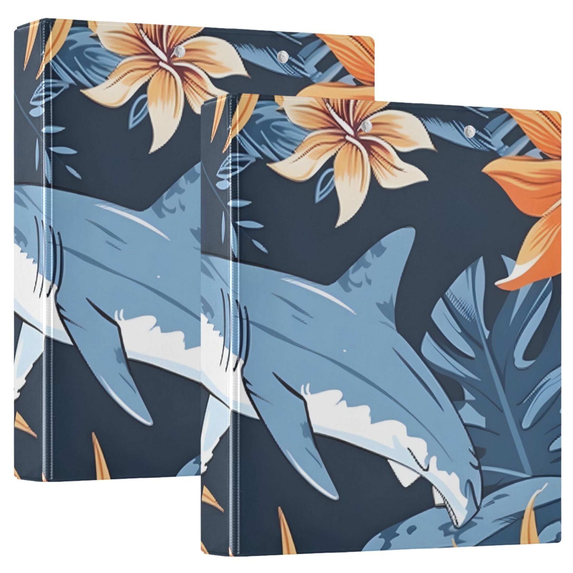 Flowers and Sharks 3 Ring Binders 1.5 inch Hardcover File Folders with ...