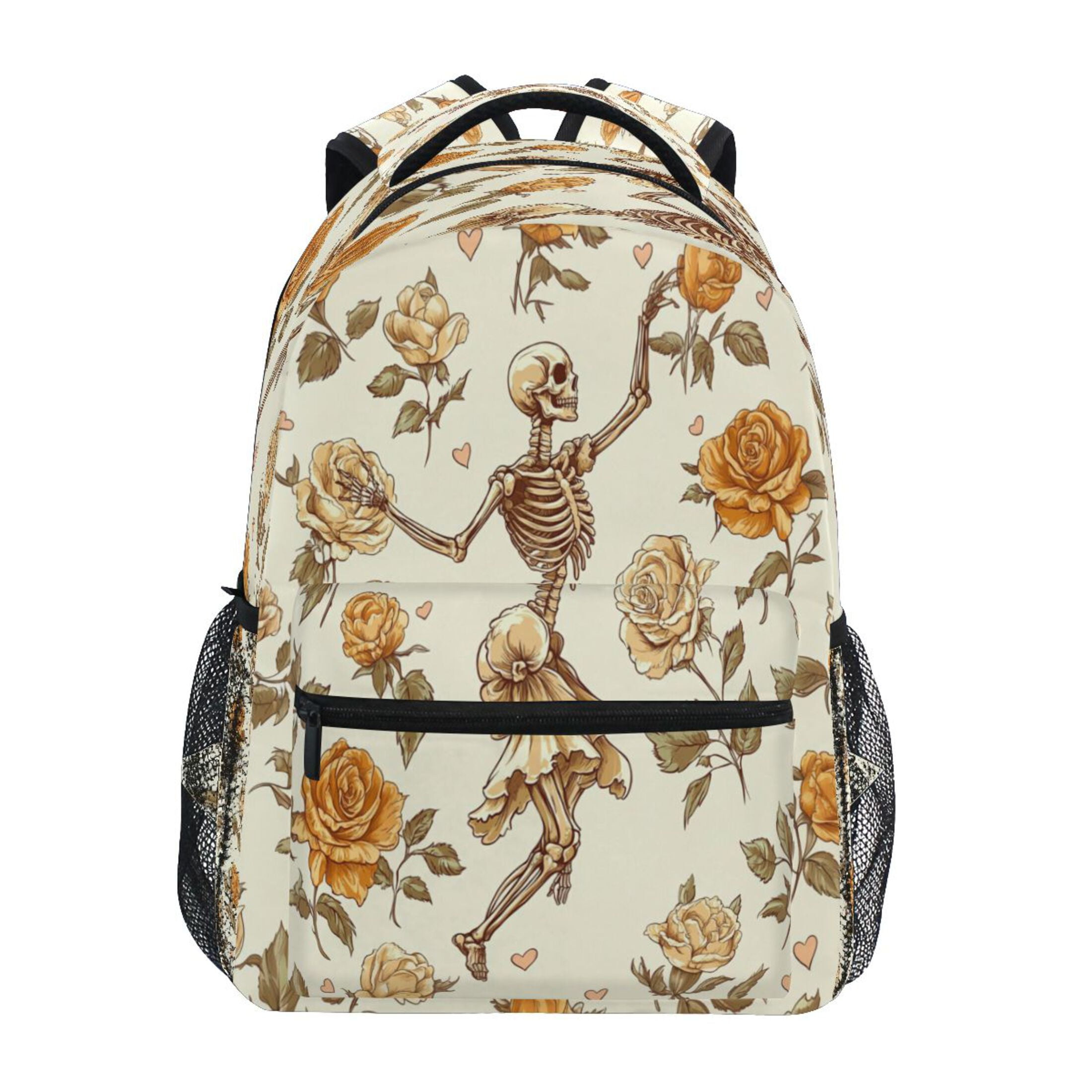 Flowers and Skulls Stylish Large Backpack 15L Self-Standing Durable ...