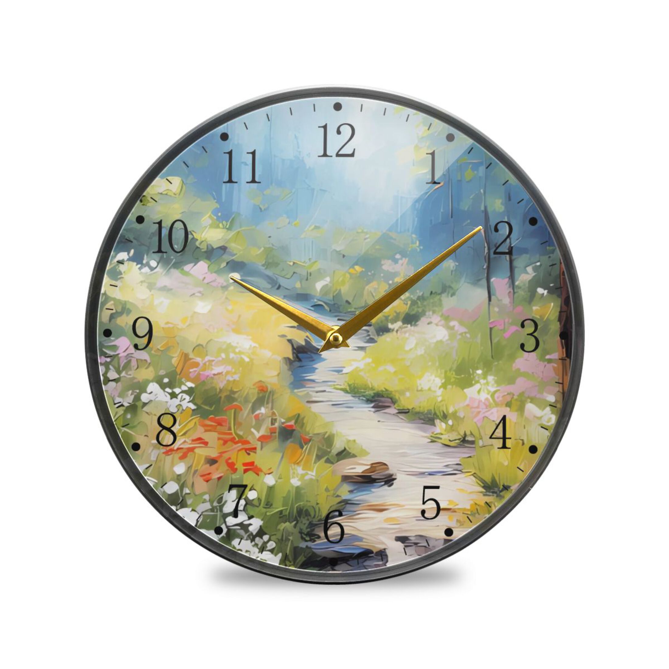 Flowers and Trees Acrylic Wall Clocks Quiet Round Clock Battery ...