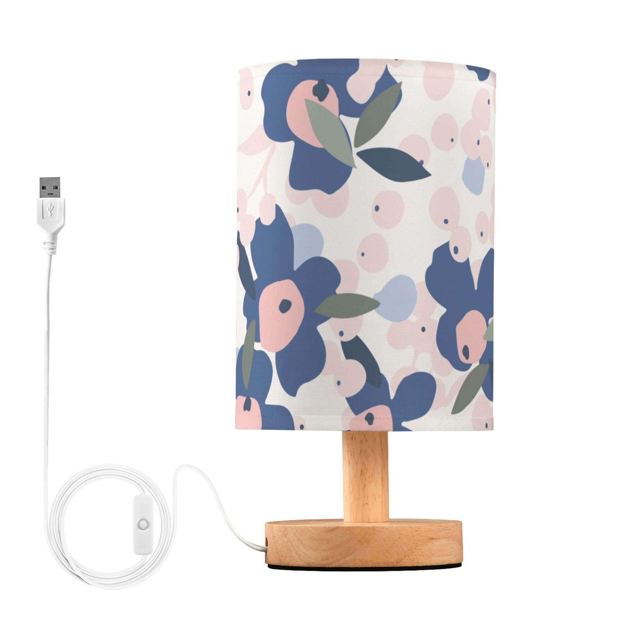 Flowers in Blue and Pink Bedside Table Lamp LED Warm Lights with USB ...