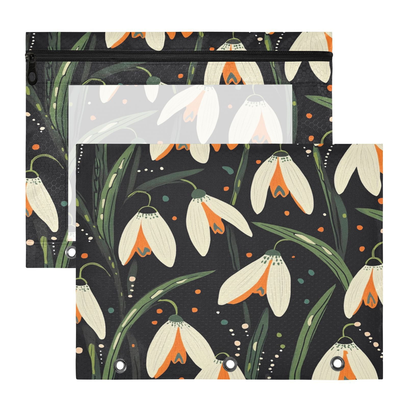 Flowers in Dark A4 Pencil Pouch 3 Ring Zipper Pencil Pouches Pencil Case for Binder Cosmetic Bag ...