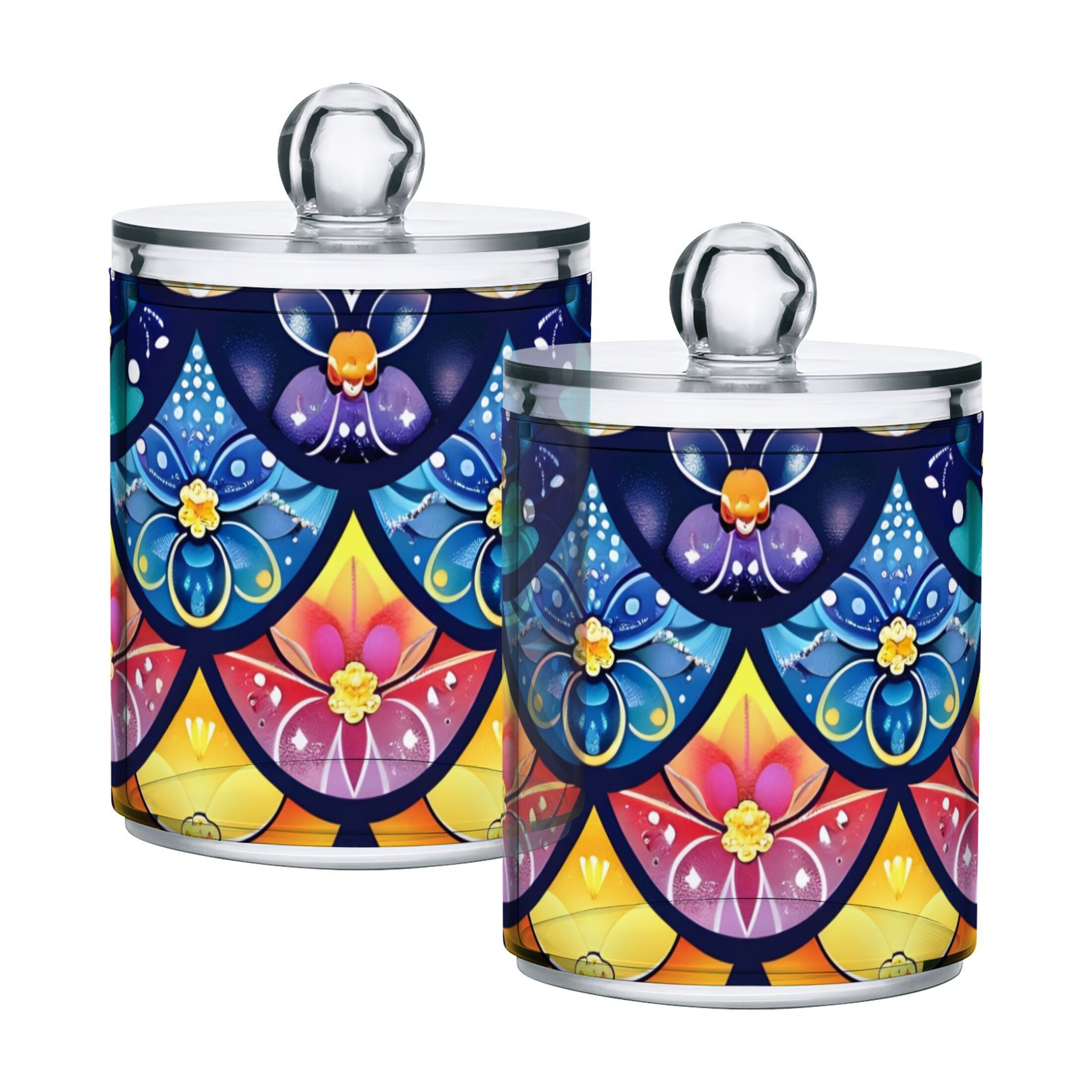 Flowers in Fish Scales Translucent Plastic Cans Storage Canisters with ...