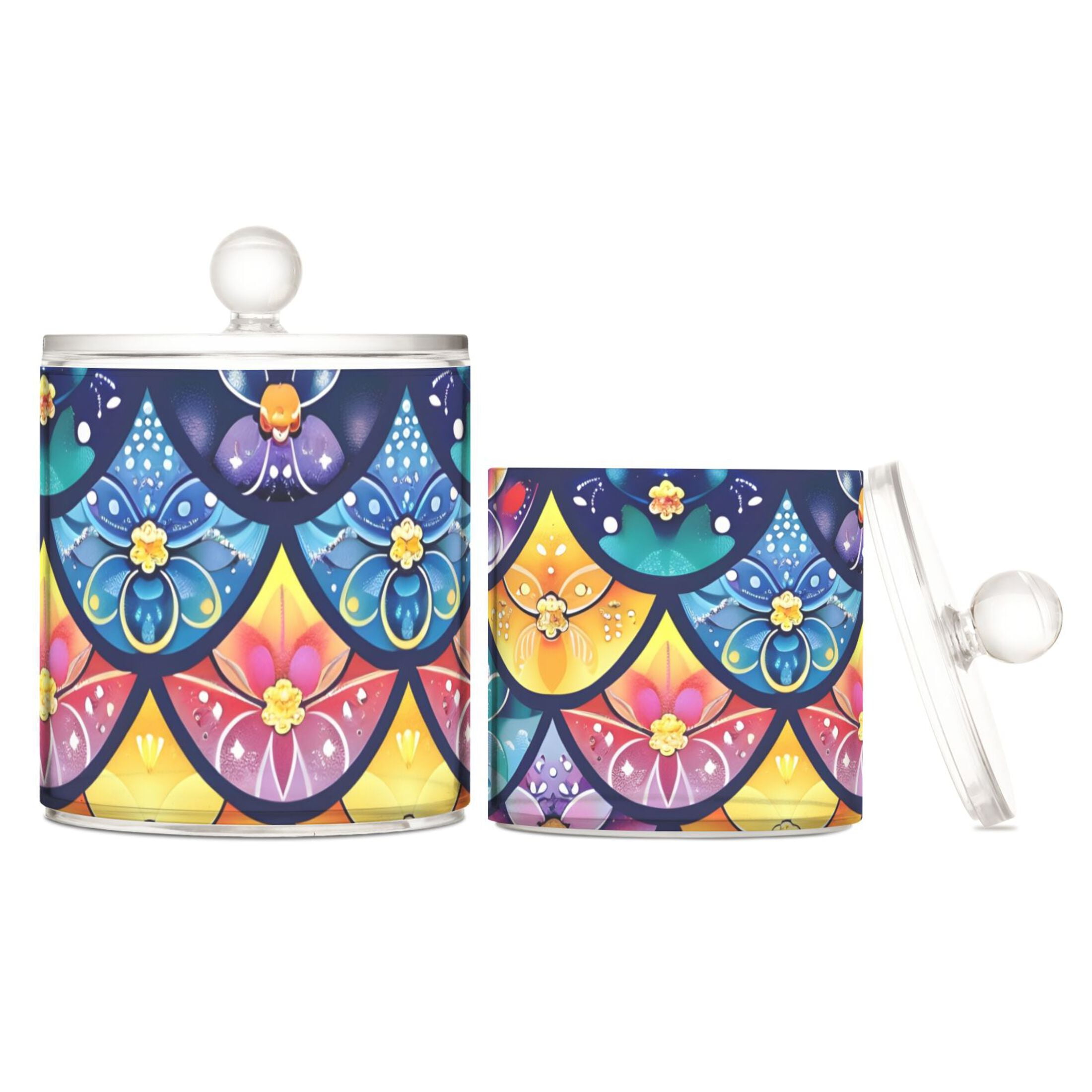 Flowers in Fish Scales Translucent Plastic Cans Storage Canisters with ...