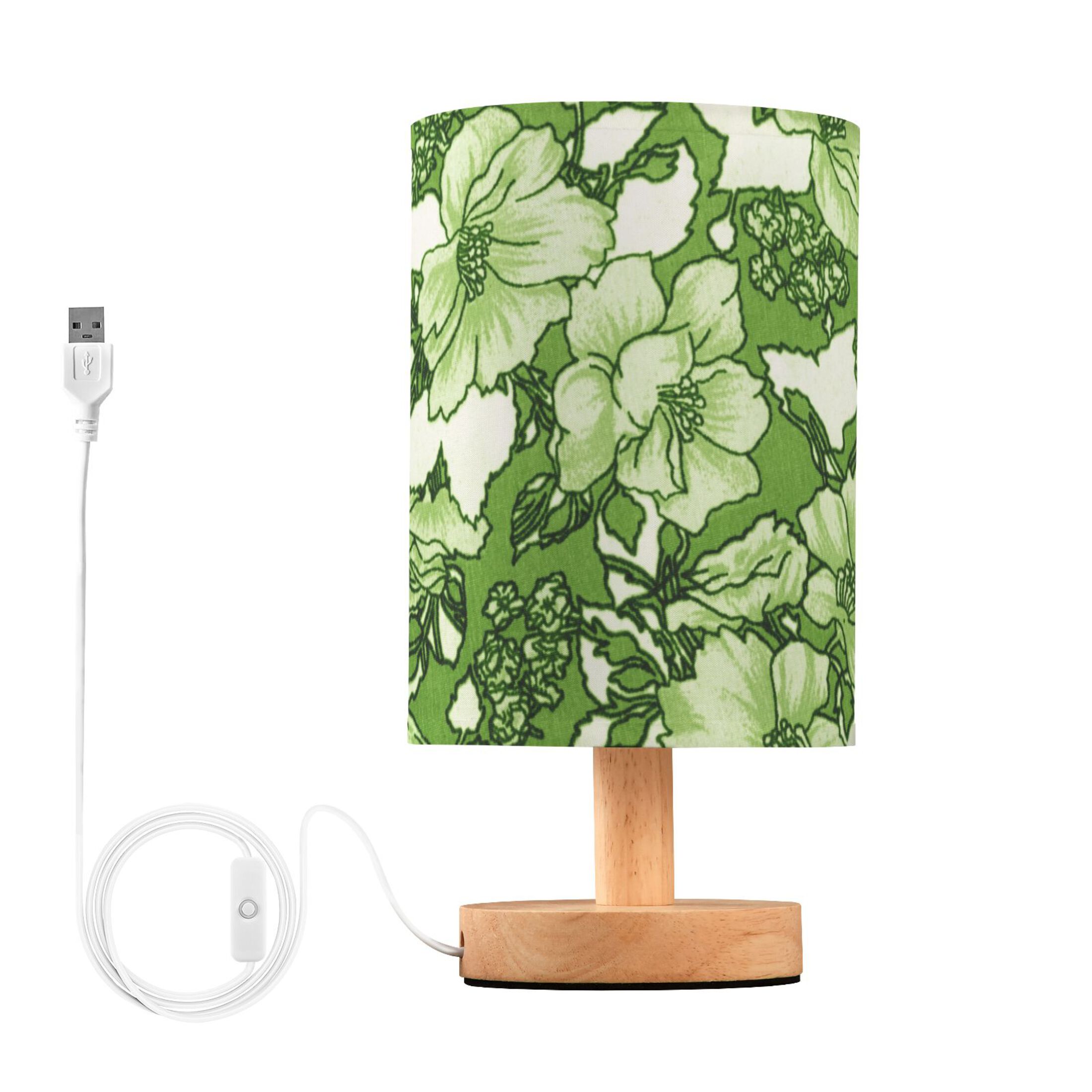 Flowers in Green Leaves Bedside Table Lamp LED Warm Lights with USB ...