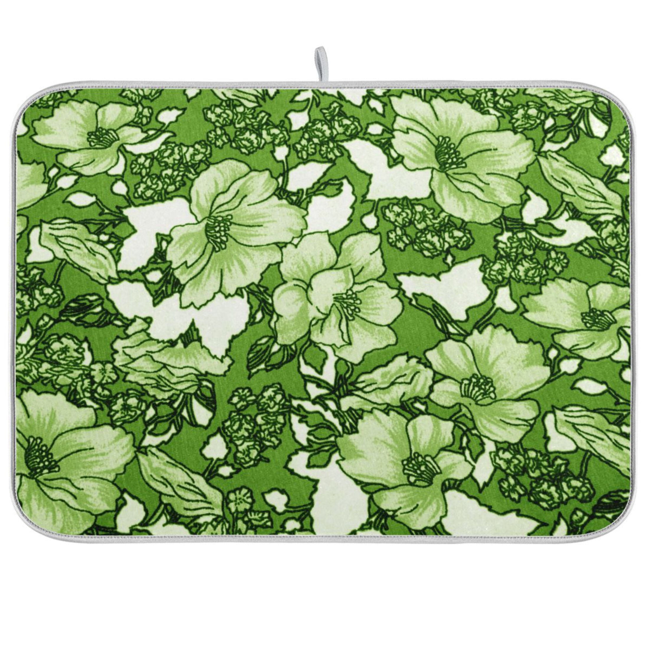 Flowers in Green Leaves Dish Drying Mat Microfiber Kitchen Pad Large ...