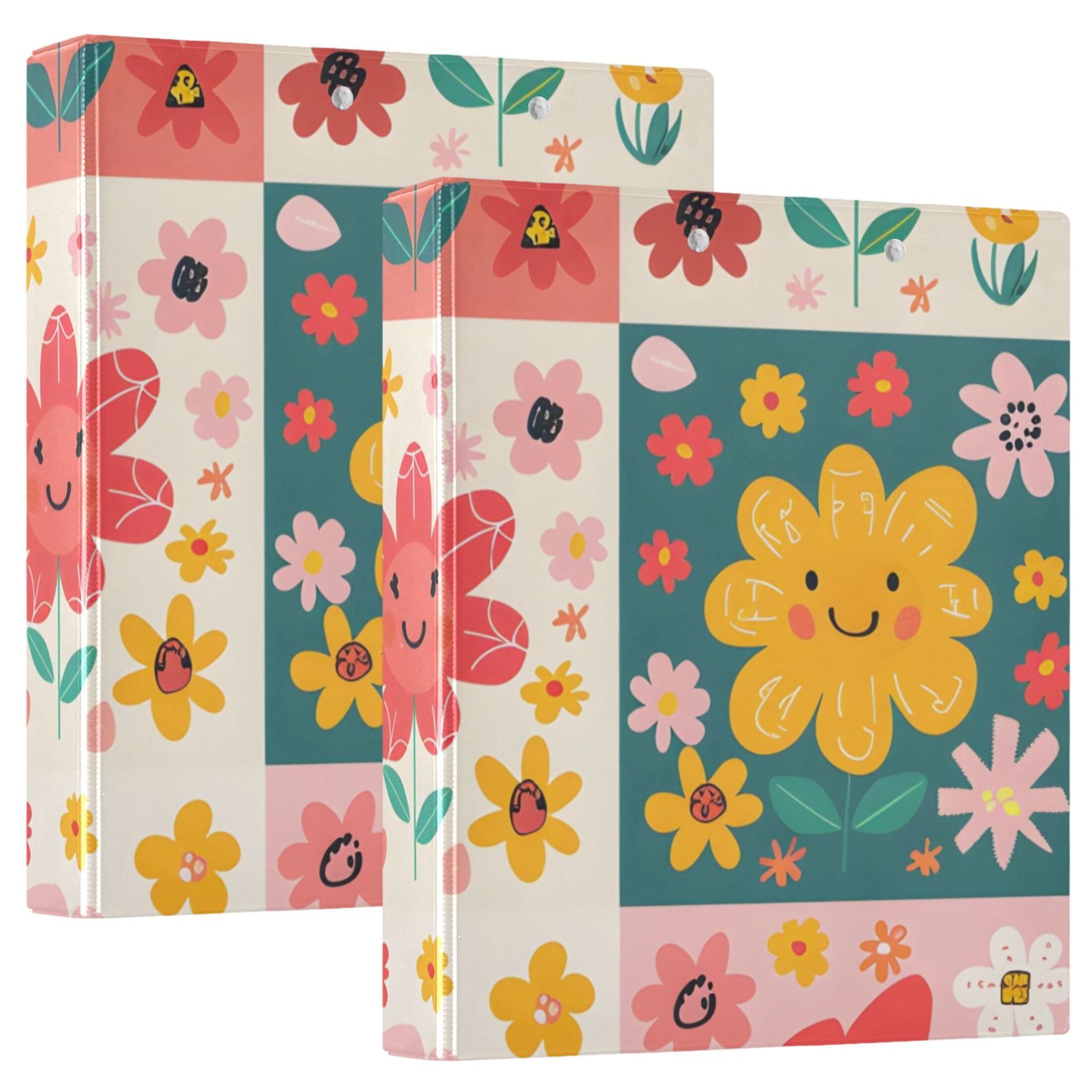 Flowers in Grids 3 Ring Binders 1.5 inch Hardcover File Folders with ...