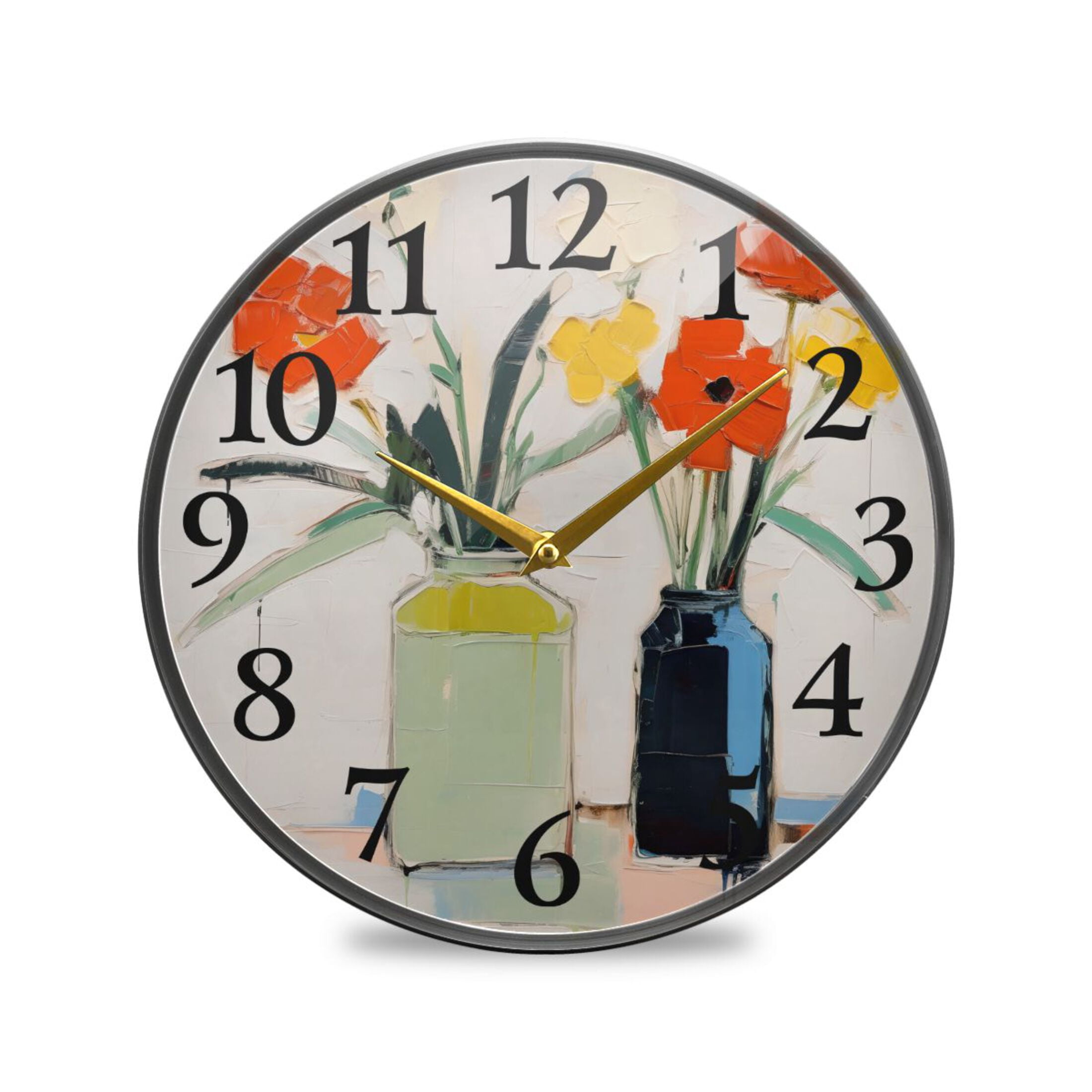 Flowers in Vase Wall Clocks Battery Operated 11.9 Inch Round Clock ...