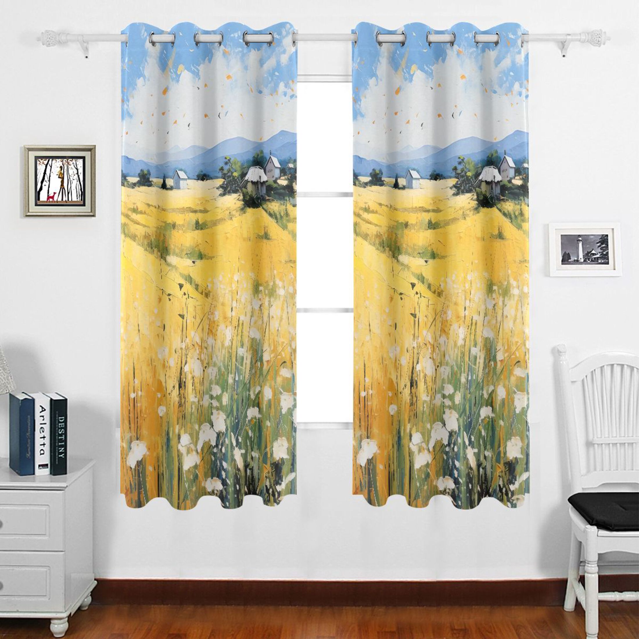 Flowers in Yellow Grommet Blackout Curtains Thermal Insulated Window ...