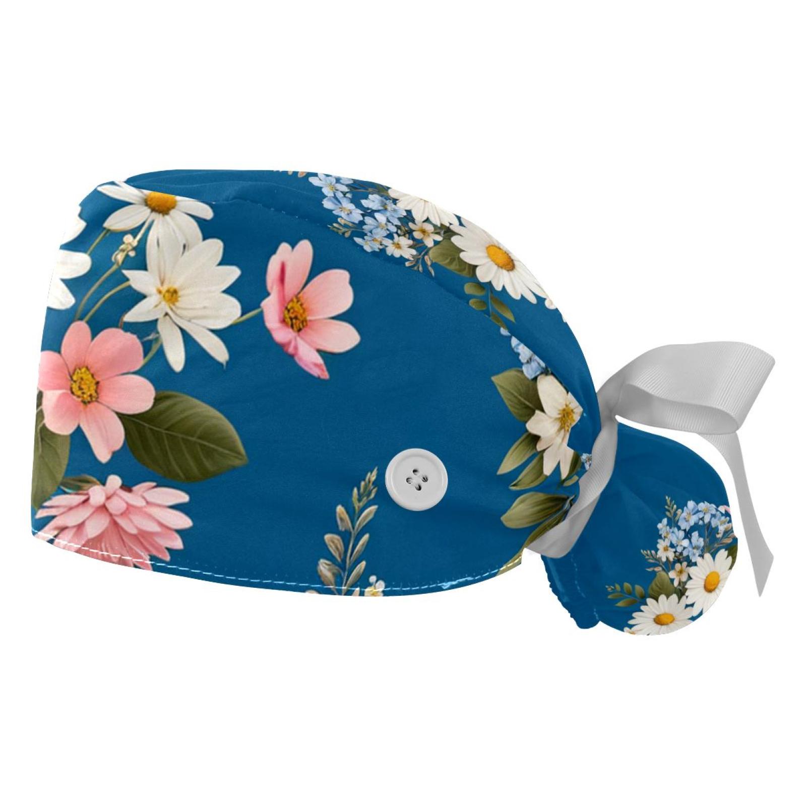 Flowers leaves daisy，Scrub caps women,Chef cap,Cute scrub caps women,For beauty salon,2 Packed ...