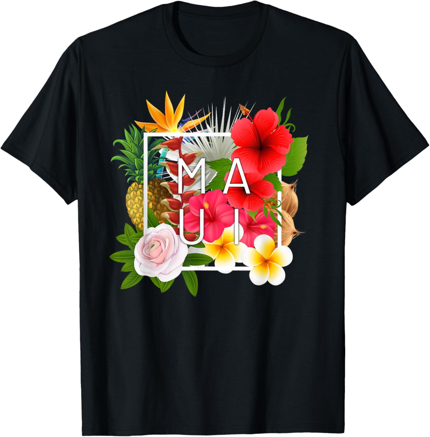 Flowers of Maui Word Art - Hawaiian Island Souvenir T-Shirt men and ...