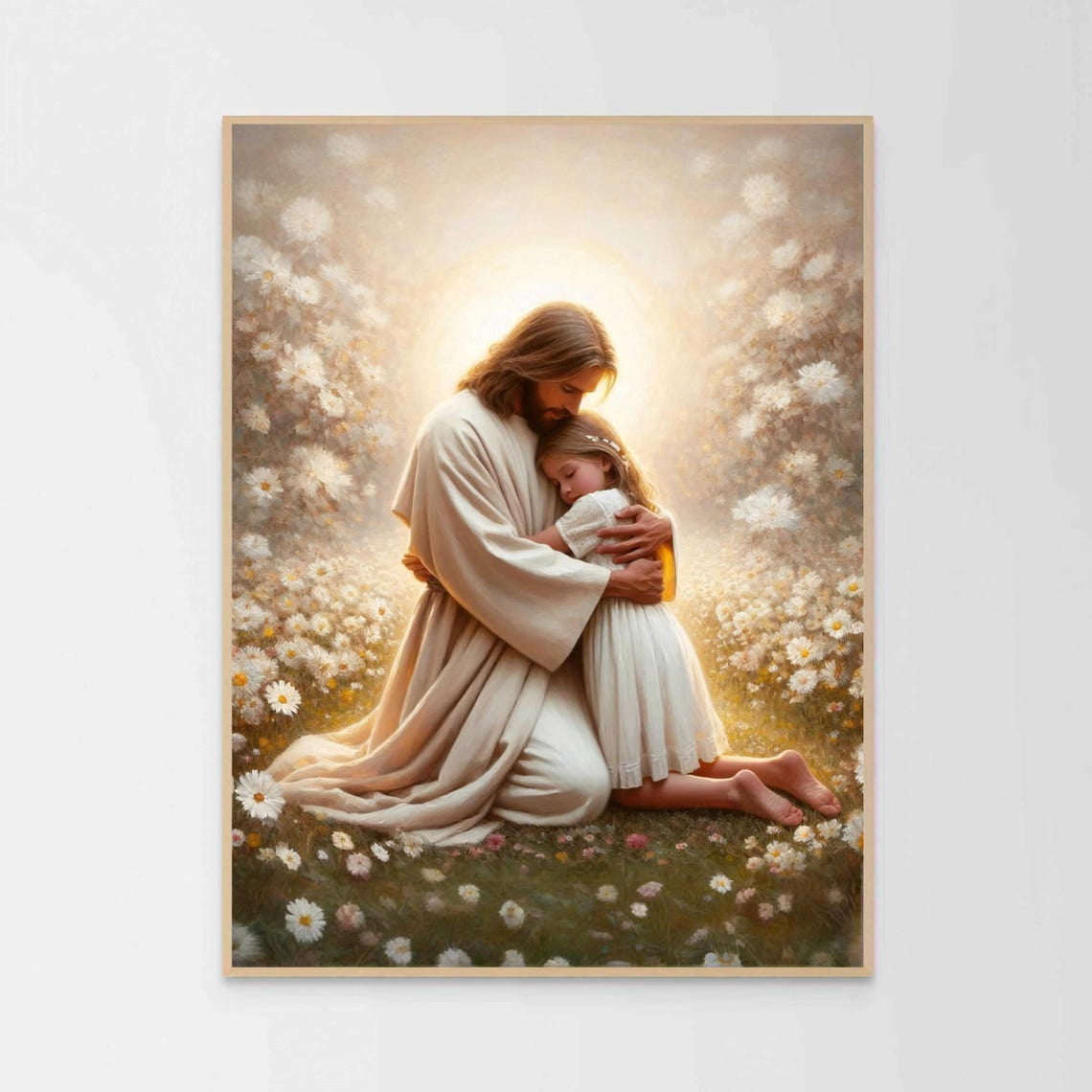 Flowers of Mercy Jesus With Girl Christian Wall Art, Unframed Paper ...