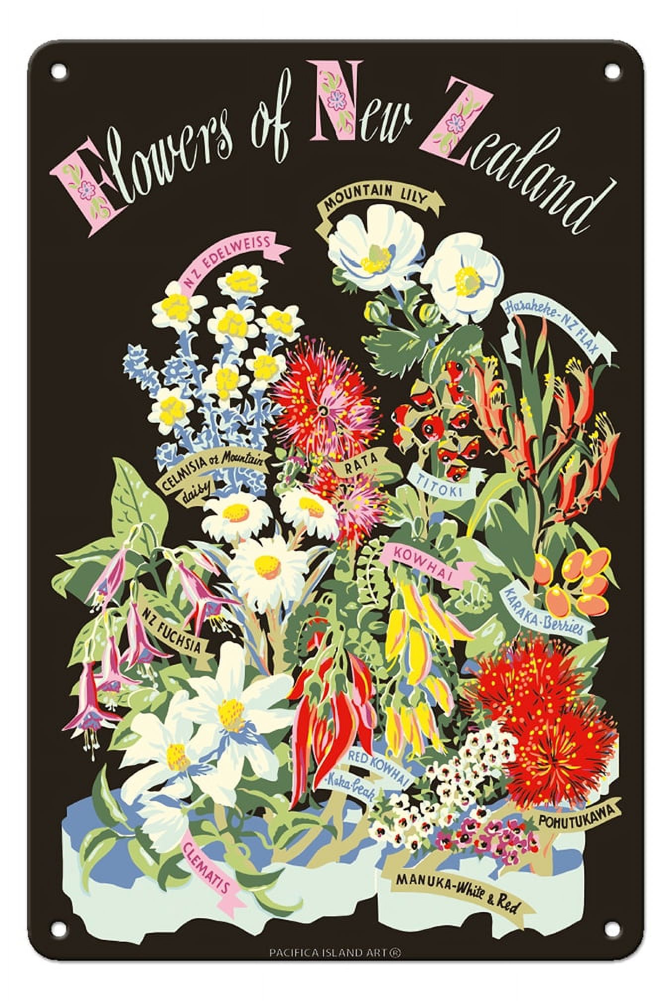 Flowers of New Zealand - Vintage Travel Poster by Howard Mallitte c ...