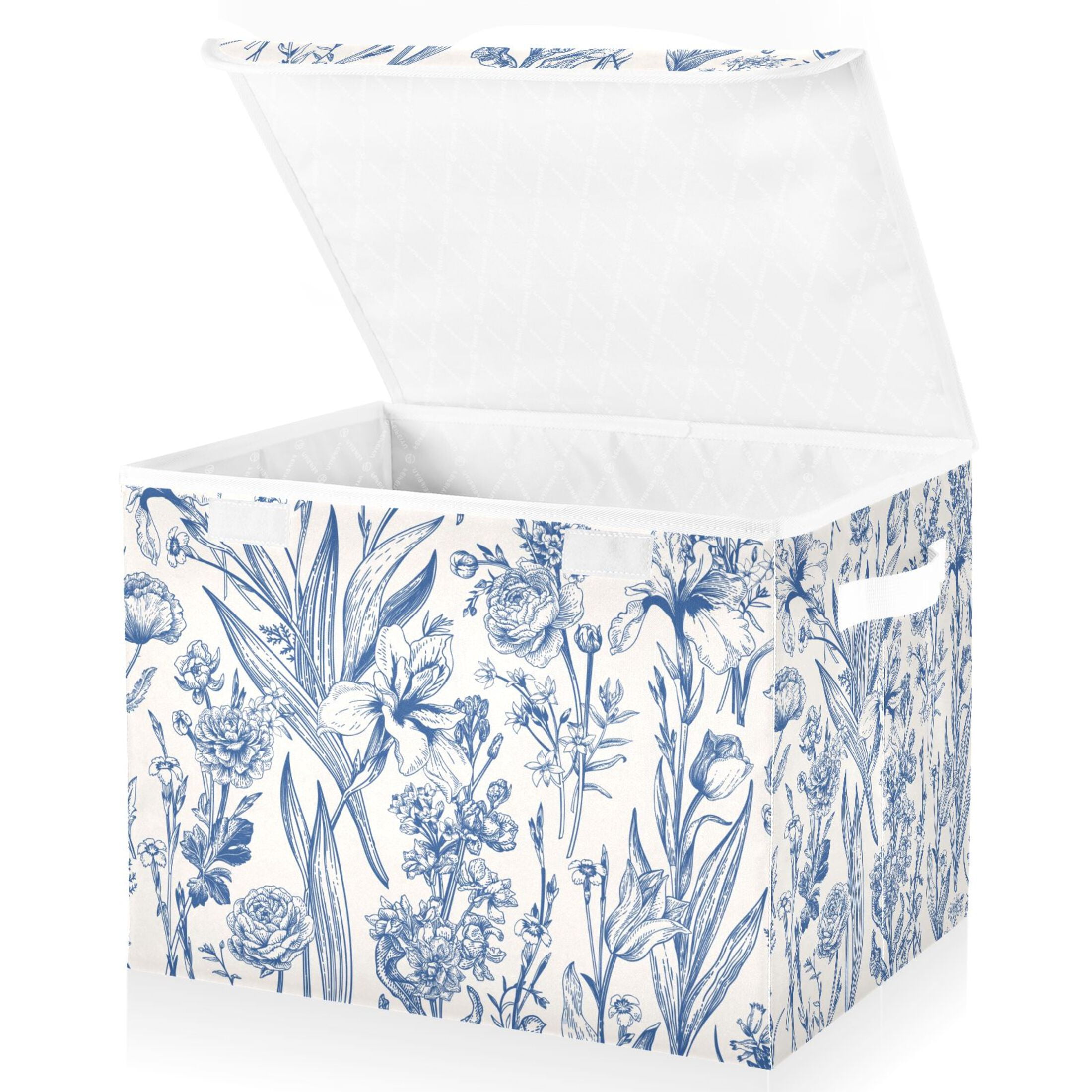 Flowers on Blue Large Lidded Storage Bin Foldable Storage Boxes Cubes ...